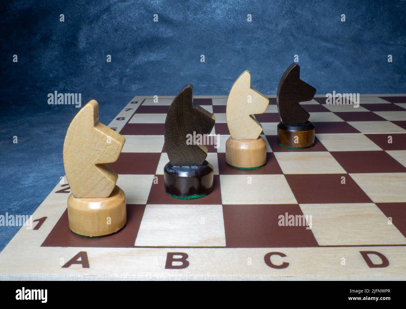 Chess board with figures. Wooden chess. Board games. Location of ...