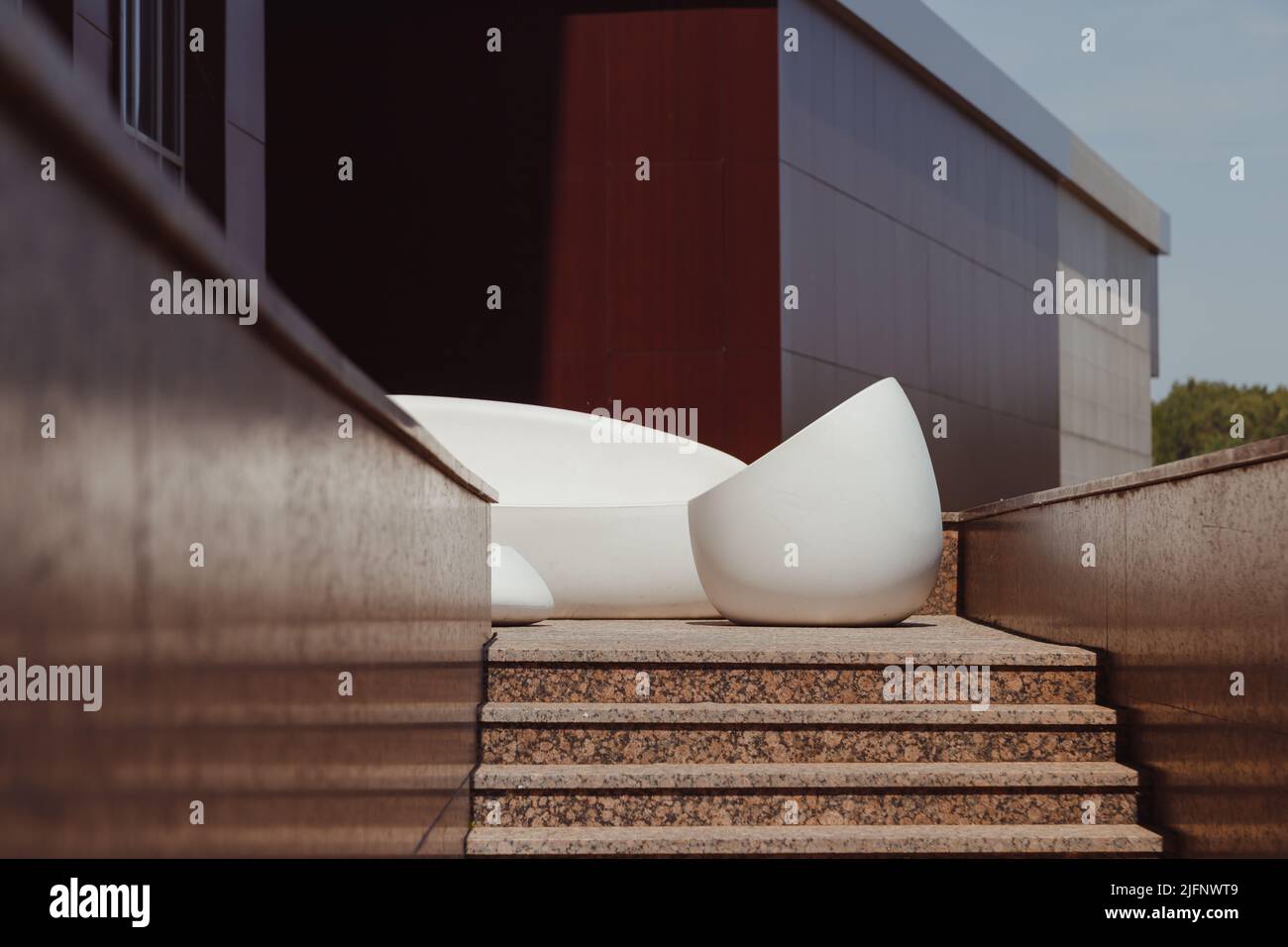 Modern exterior of corporate building, terrace with stone contemporary ...