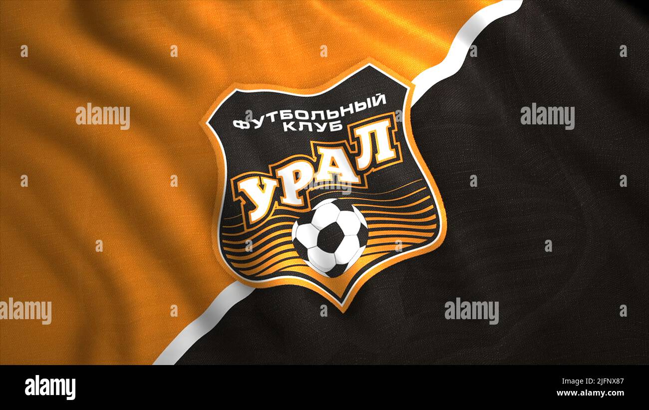 Logo of Russian football club. Motion. Waving flag with logo of Russian ...