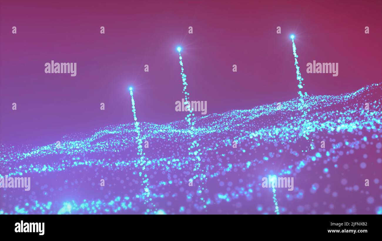 Glowing particles in wavy stream. Motion. Beautiful glowing particles ...