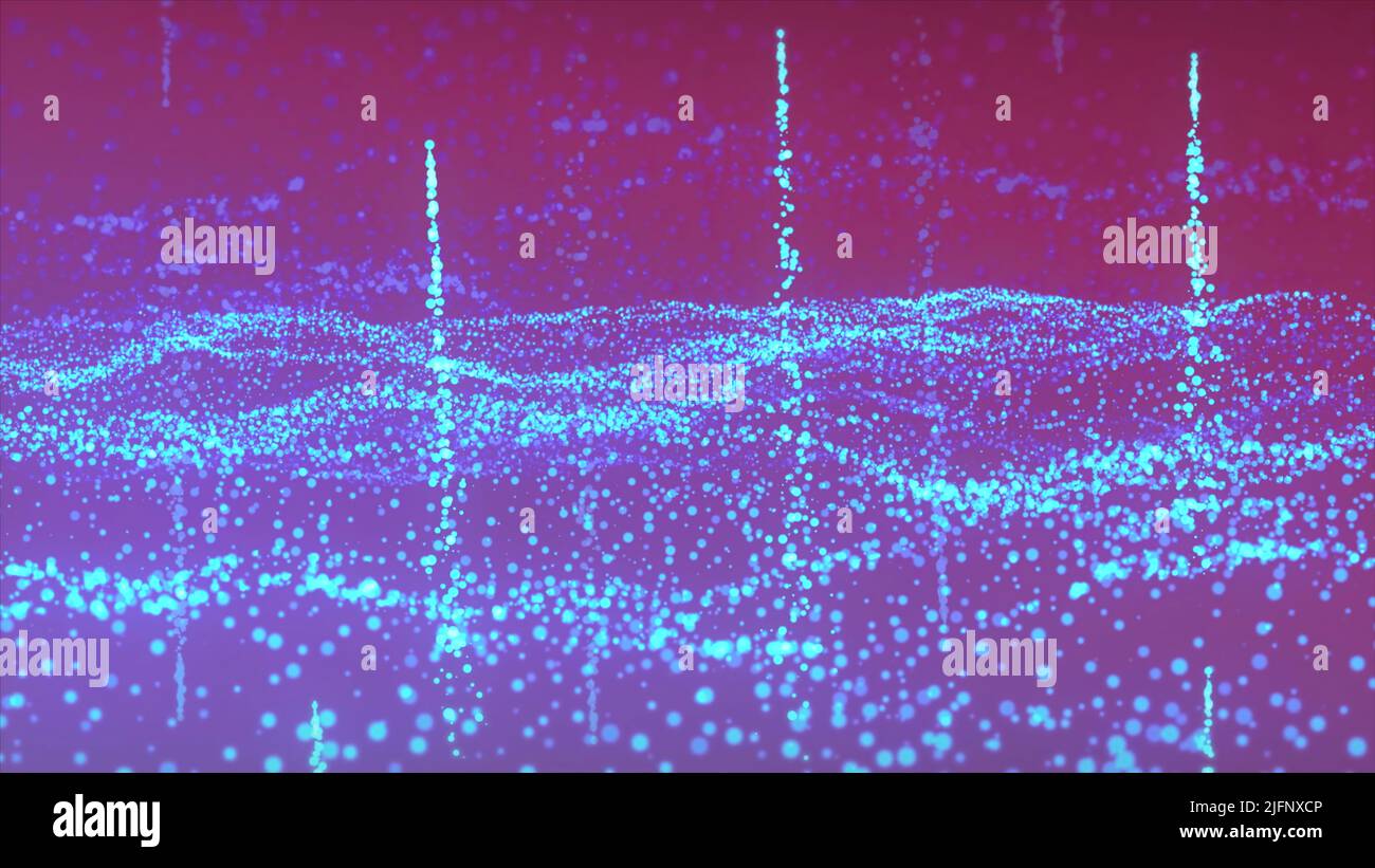 Glowing particles in wavy stream. Motion. Beautiful glowing particles ...