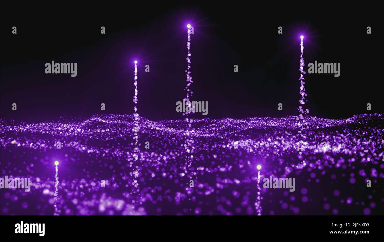 Glowing stars rise in stream of particles. Motion. Magical glowing ...