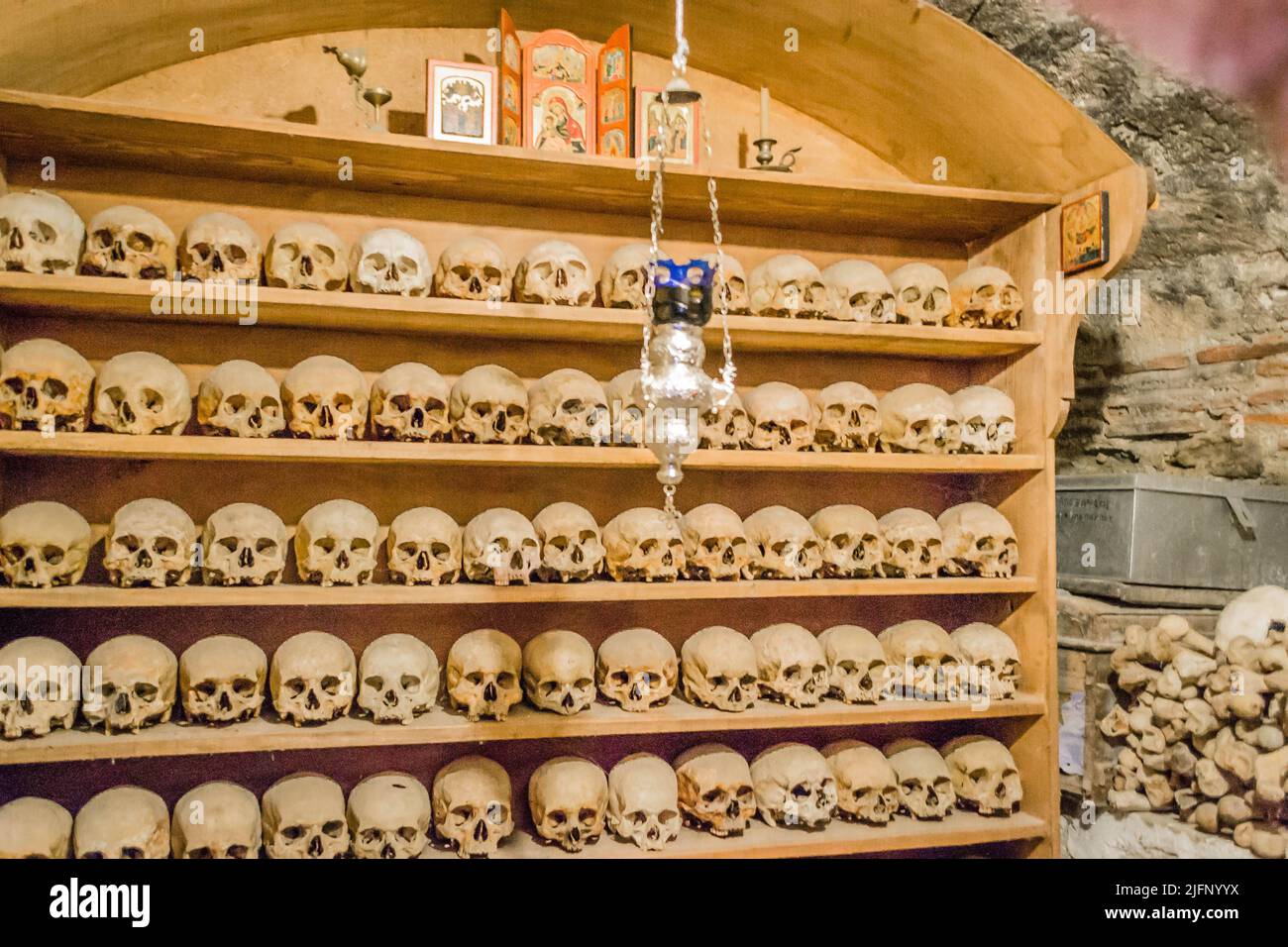 The holy bones of deceased monks over the years in the monastery of the ...