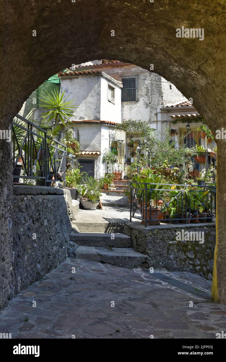A narrow street in Scalea, an old village in the Calabria region, Italy ...