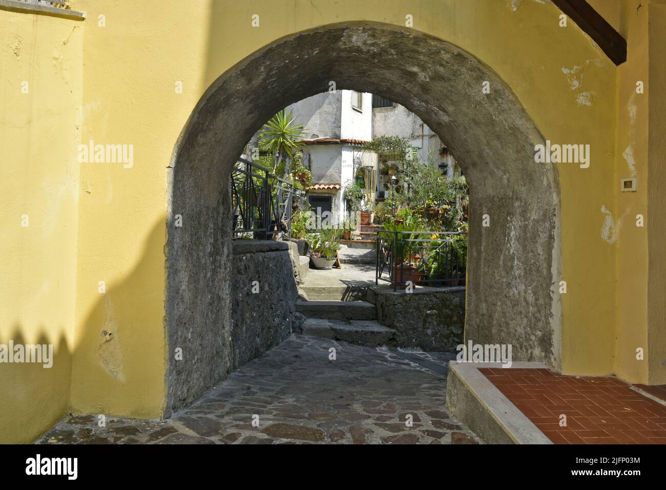 A narrow street in Scalea, an old village in the Calabria region, Italy ...