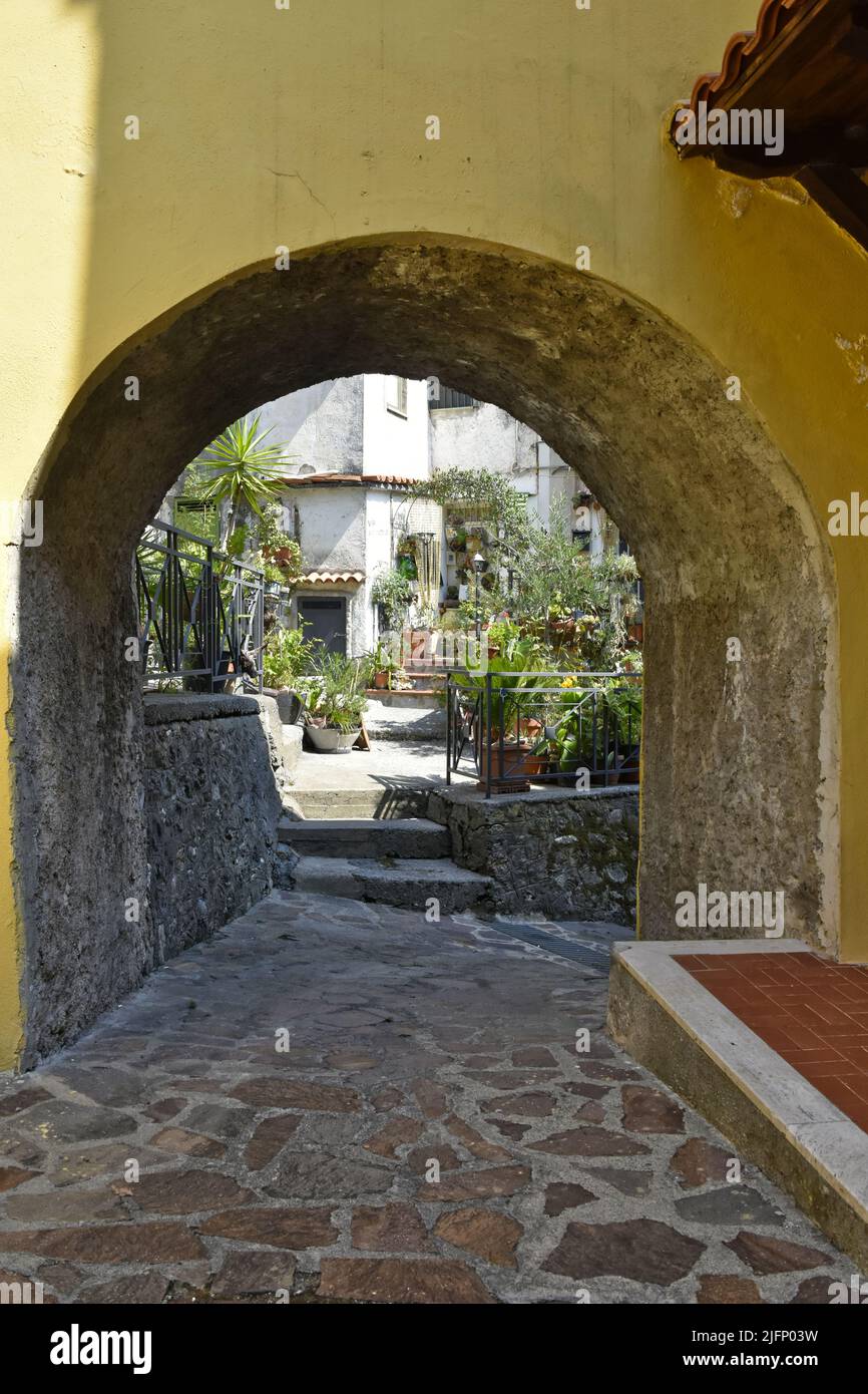 A narrow street in Scalea, an old village in the Calabria region, Italy ...