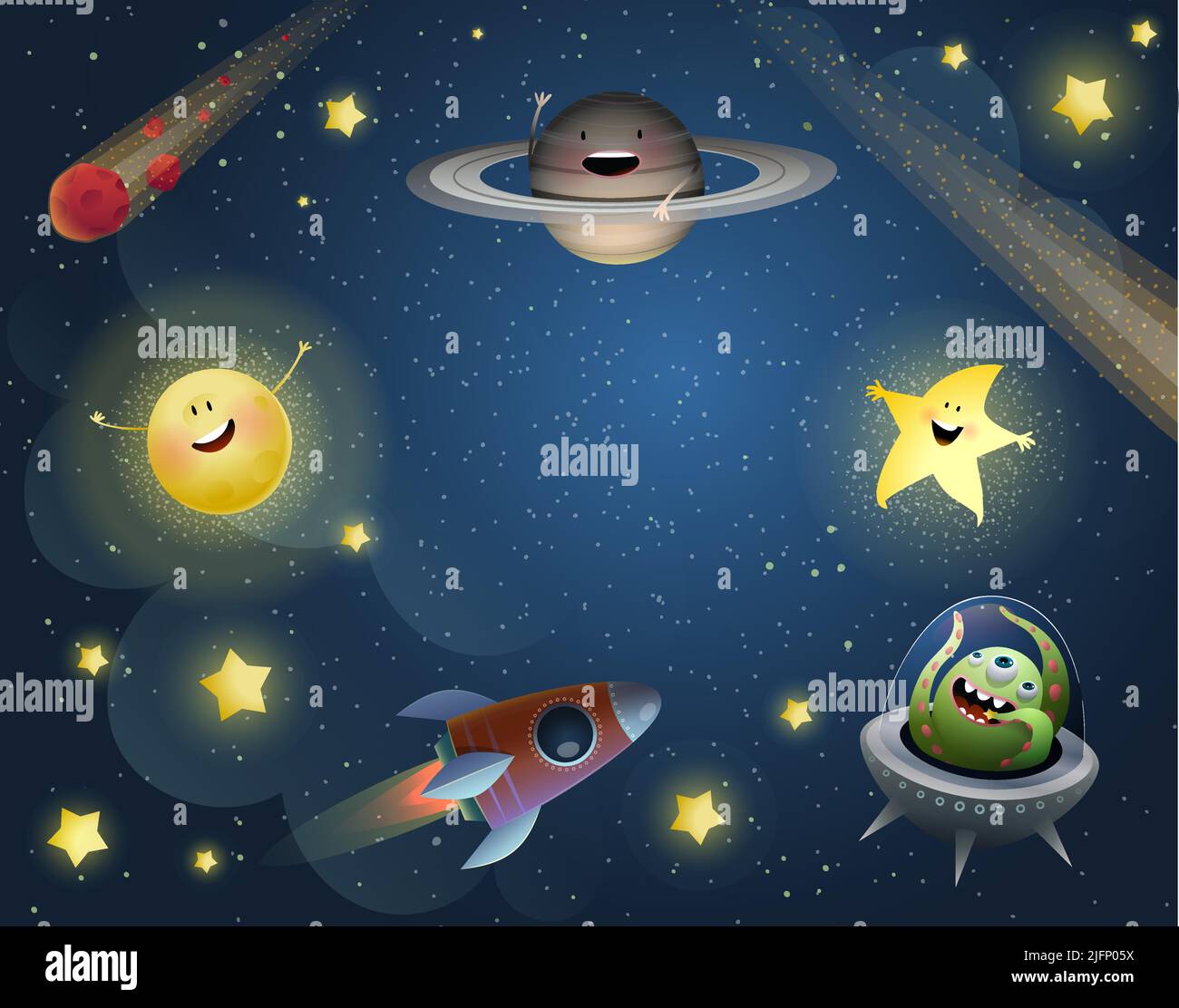 Cosmos with Rocket and Stars Night Kids Wallpaper Stock Vector Image ...