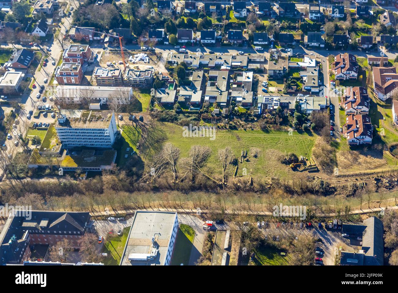 Aerial view, housing estate with building site at Richard-Wagner-Straße ...