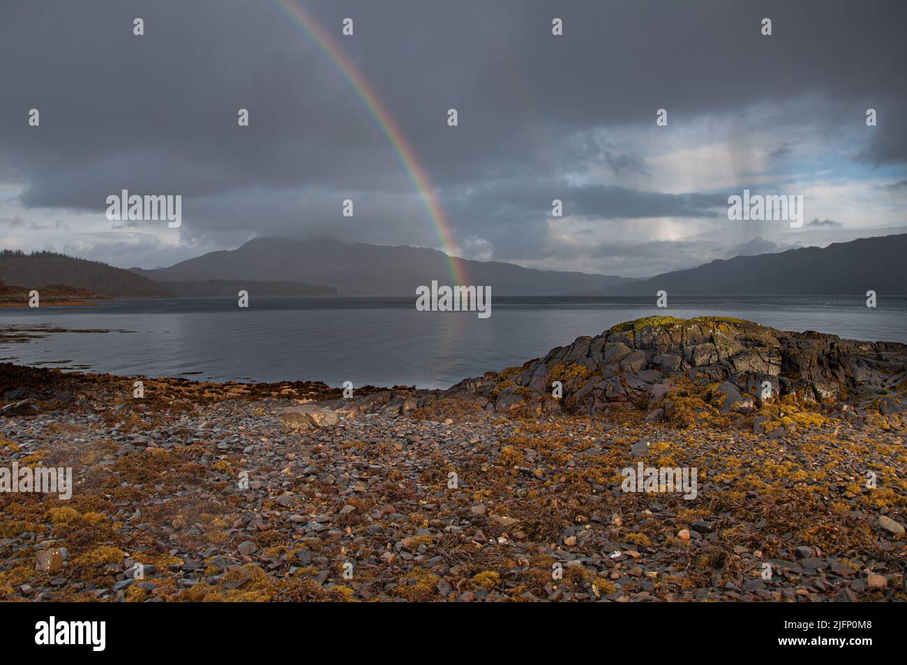 A rainbow appears towards the end of Loch Sunart in the Scottish ...