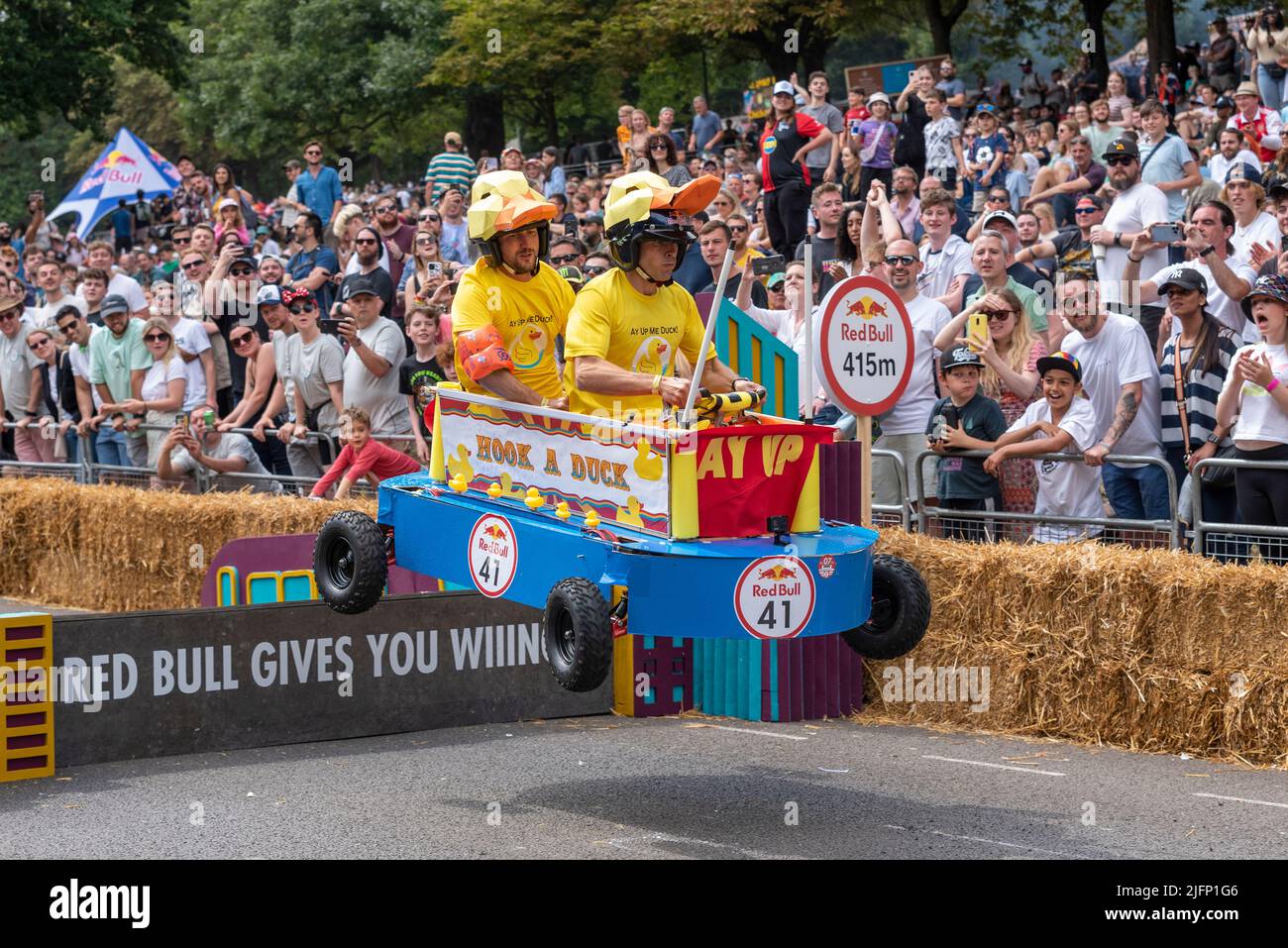 Team Ay UP Me Duck kart taking the final jump at the Red Bull Soapbox ...