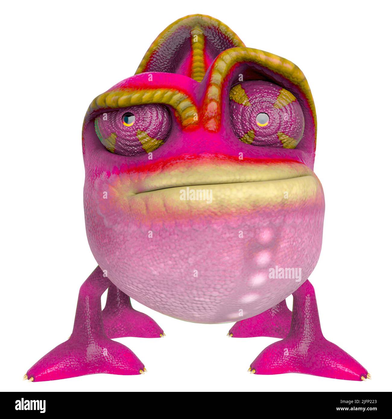 chameleon cartoon have a dubious face in a white background. This ...