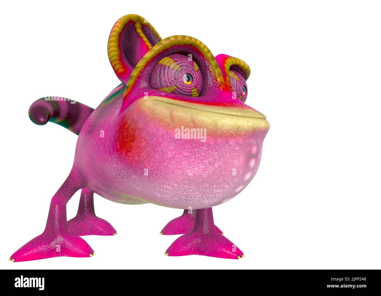 chameleon cartoon is happy in a white background side view. This ...