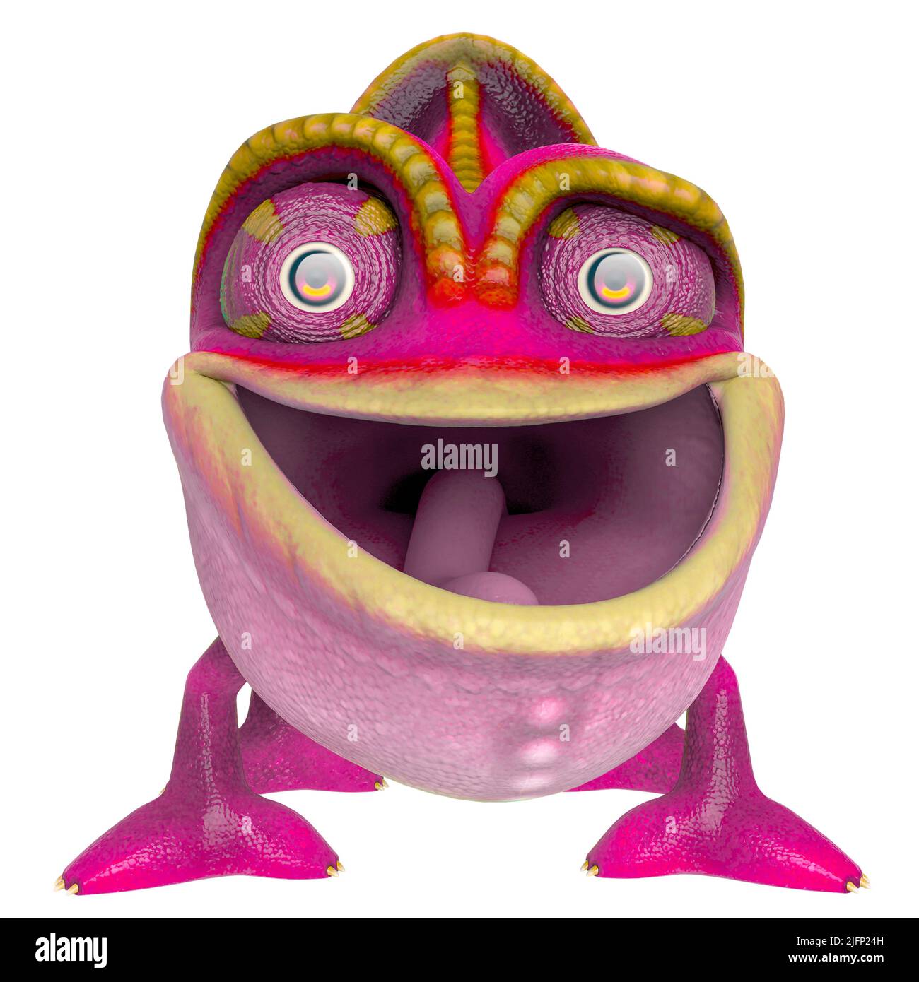 chameleon cartoon is happy in a white background. This chamaleon ...