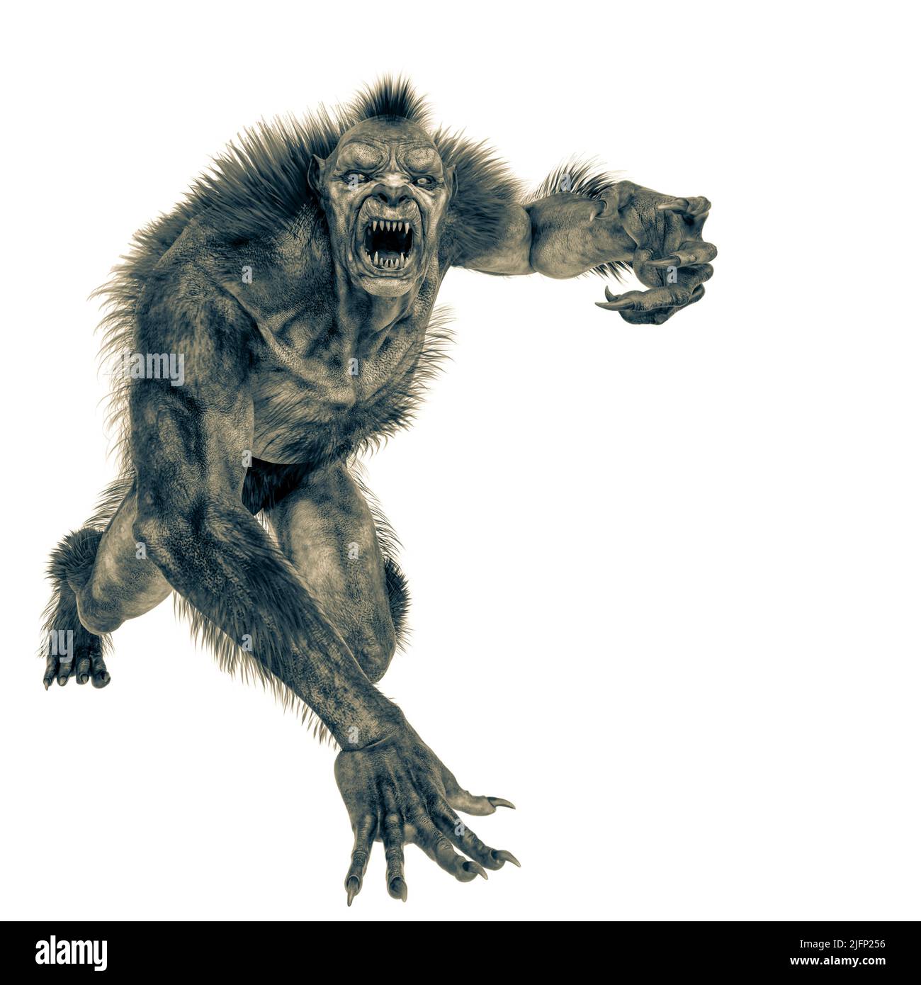 lycan monster doing a super hero in a white background. This werewolf ...