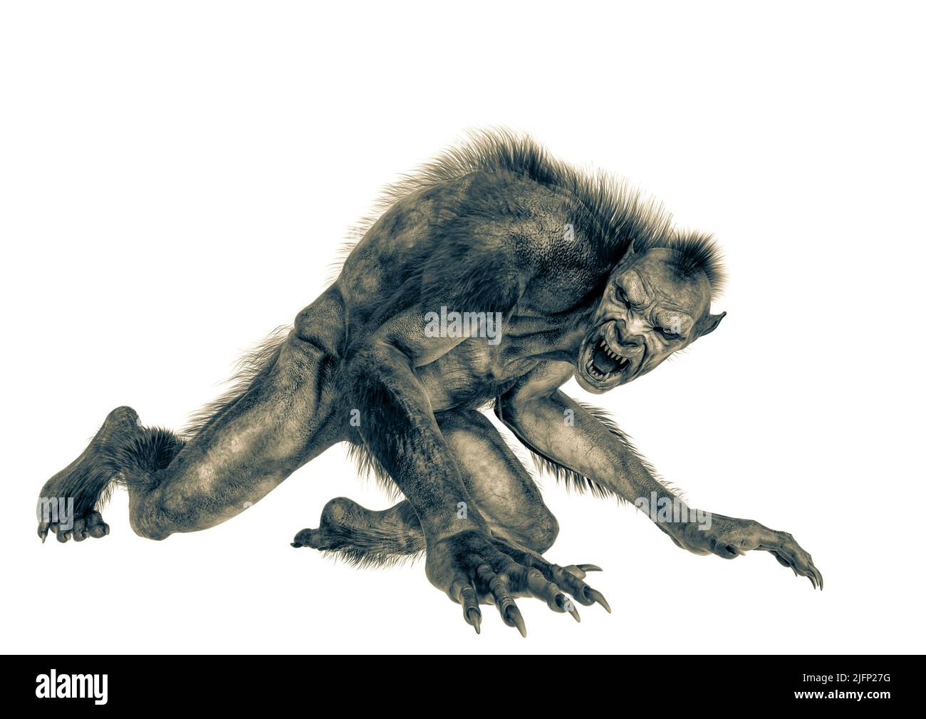 lycan monster is crawling in a white background. This werewolf in ...