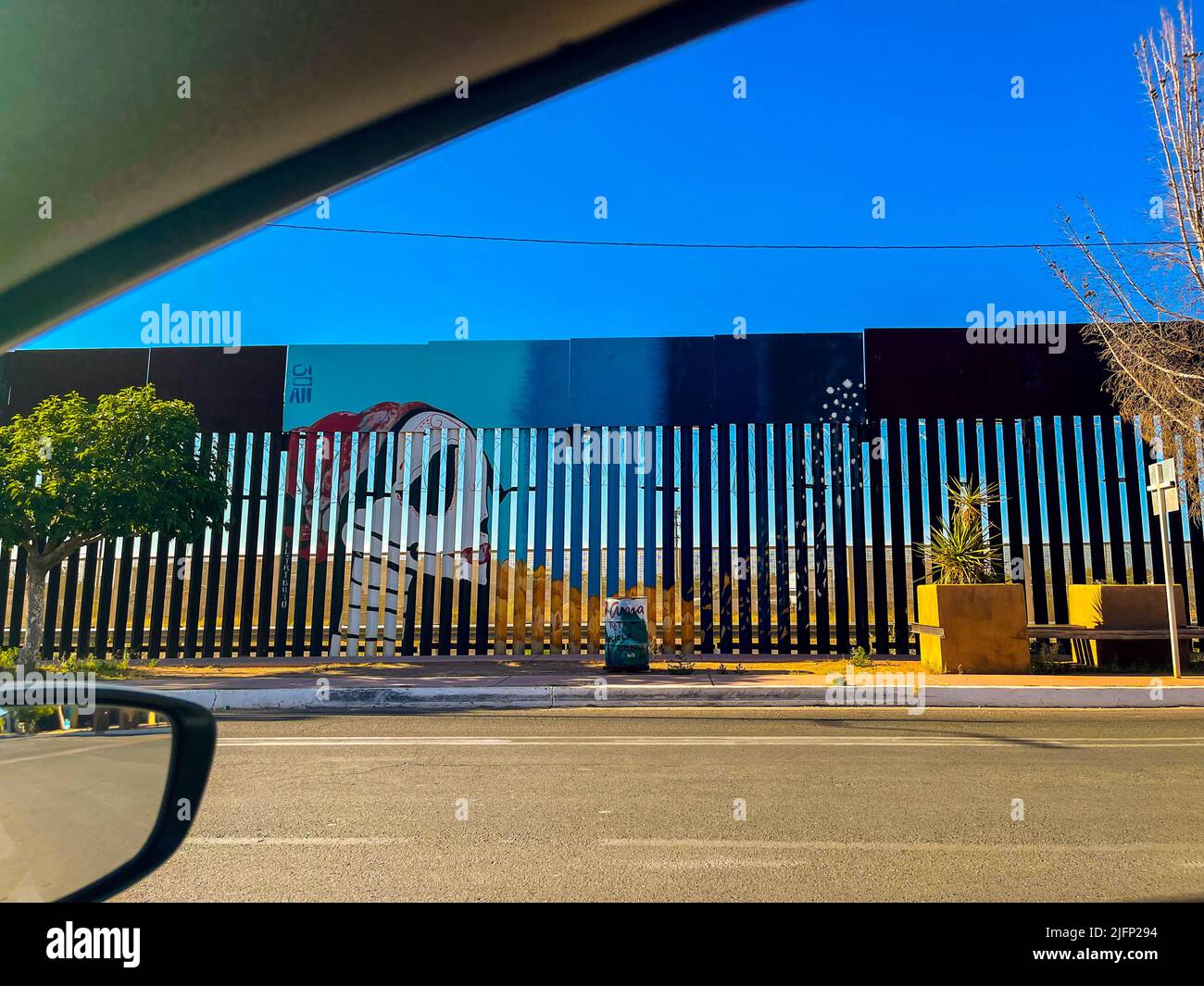 Mural on the border wall in Agua Prieta, Sonora, Mexico. Migration ...