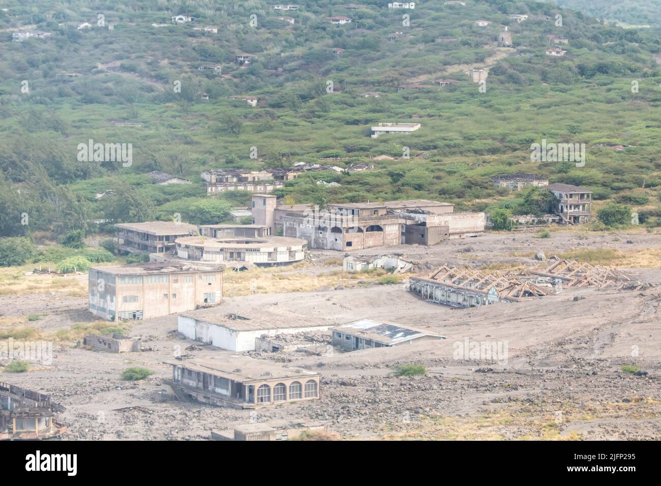 Ruins of Plymouth, buried under the ash from La Soufriere volcanic ...