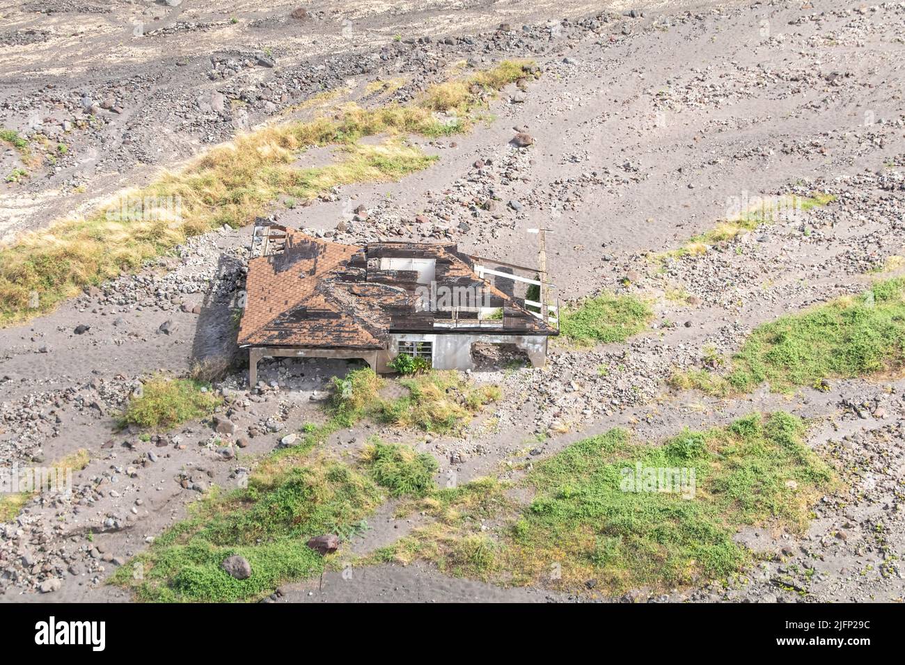Ruins of Plymouth, buried under the ash from La Soufriere volcanic ...