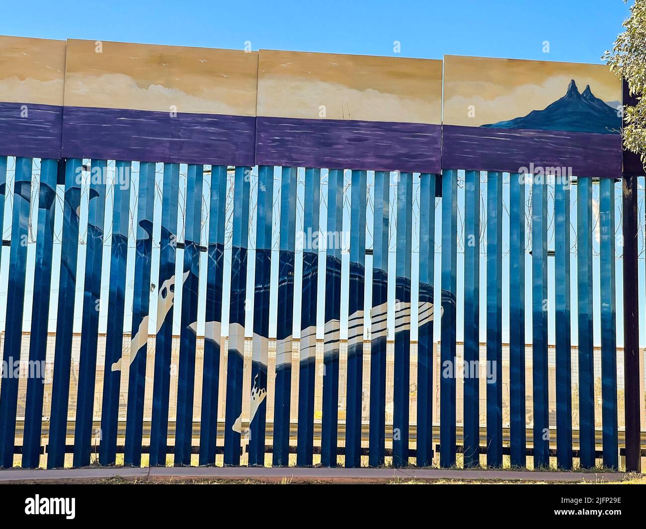 Mural on the border wall in Agua Prieta, Sonora, Mexico. Migration ...