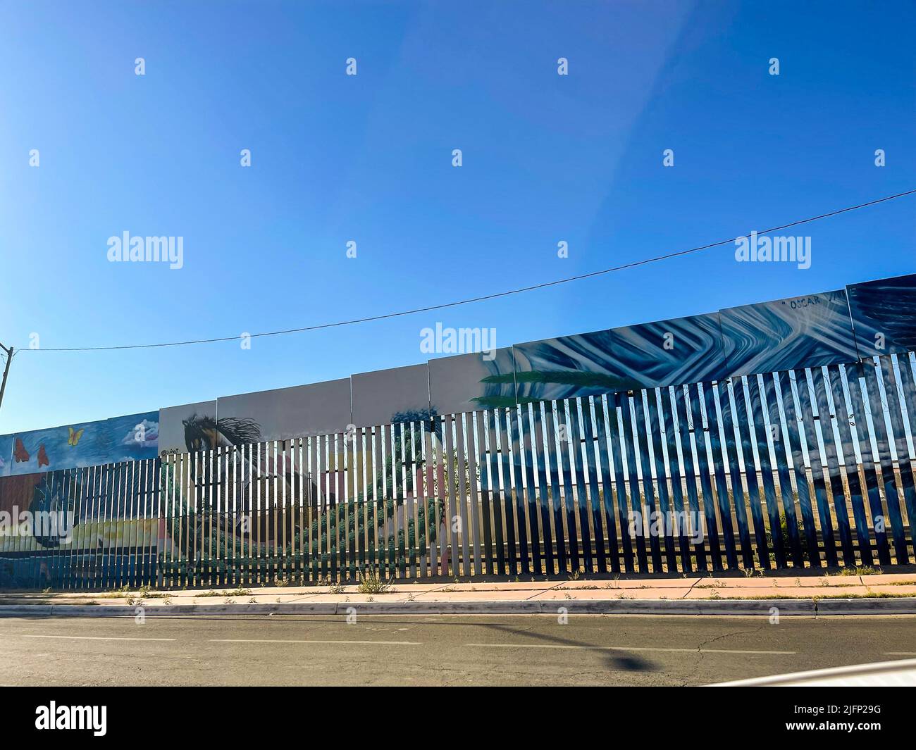 Mural on the border wall in Agua Prieta, Sonora, Mexico. Migration ...