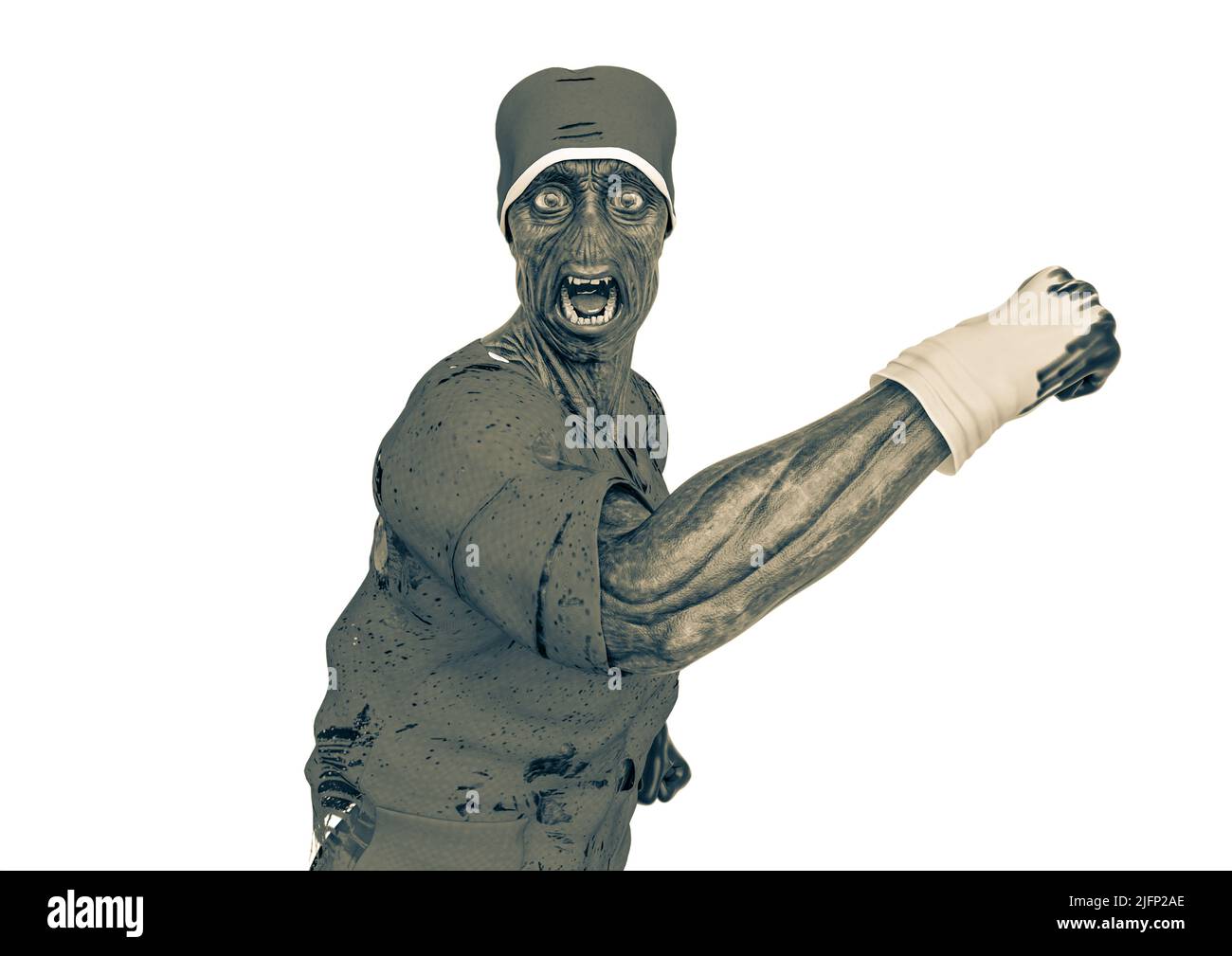 zombie running fast close up. This infected monster in clipping path is ...