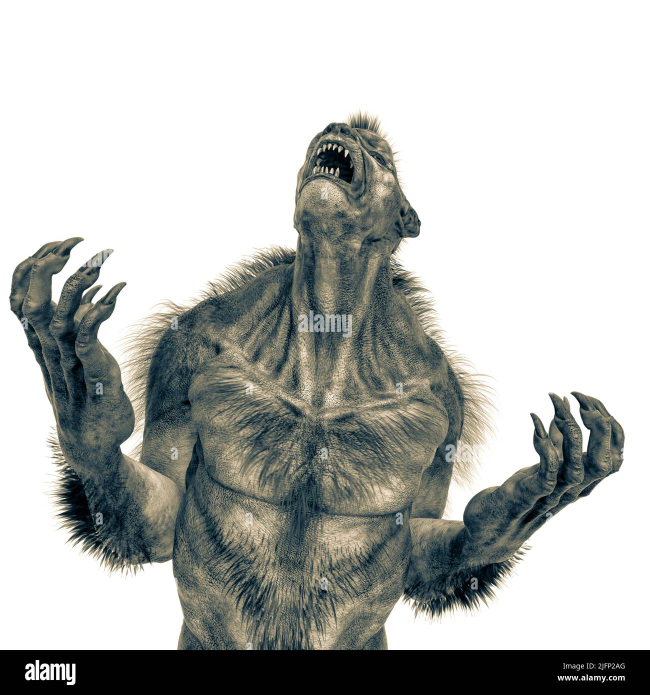 lycan monster is praying in a white background. This werewolf in ...