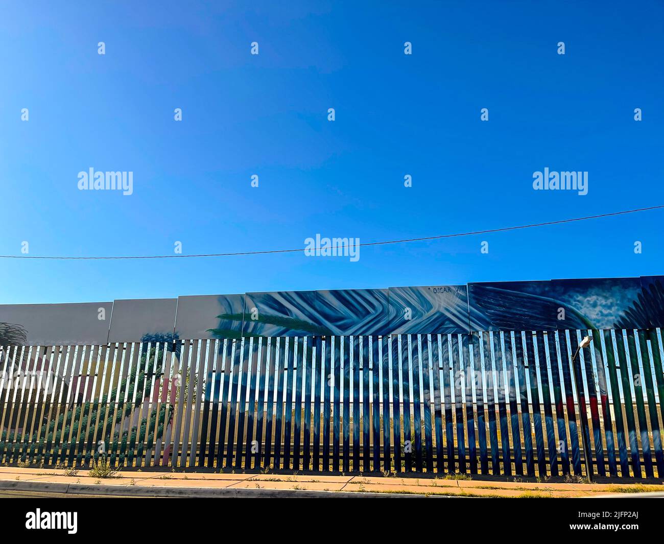 Mural on the border wall in Agua Prieta, Sonora, Mexico. Migration ...