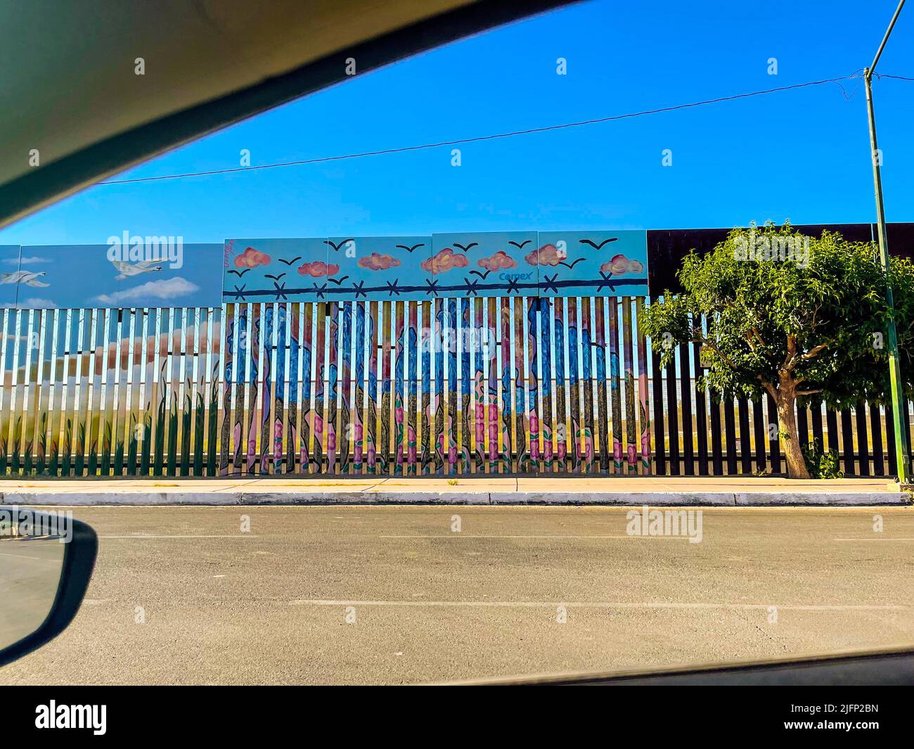 Mural on the border wall in Agua Prieta, Sonora, Mexico. Migration ...