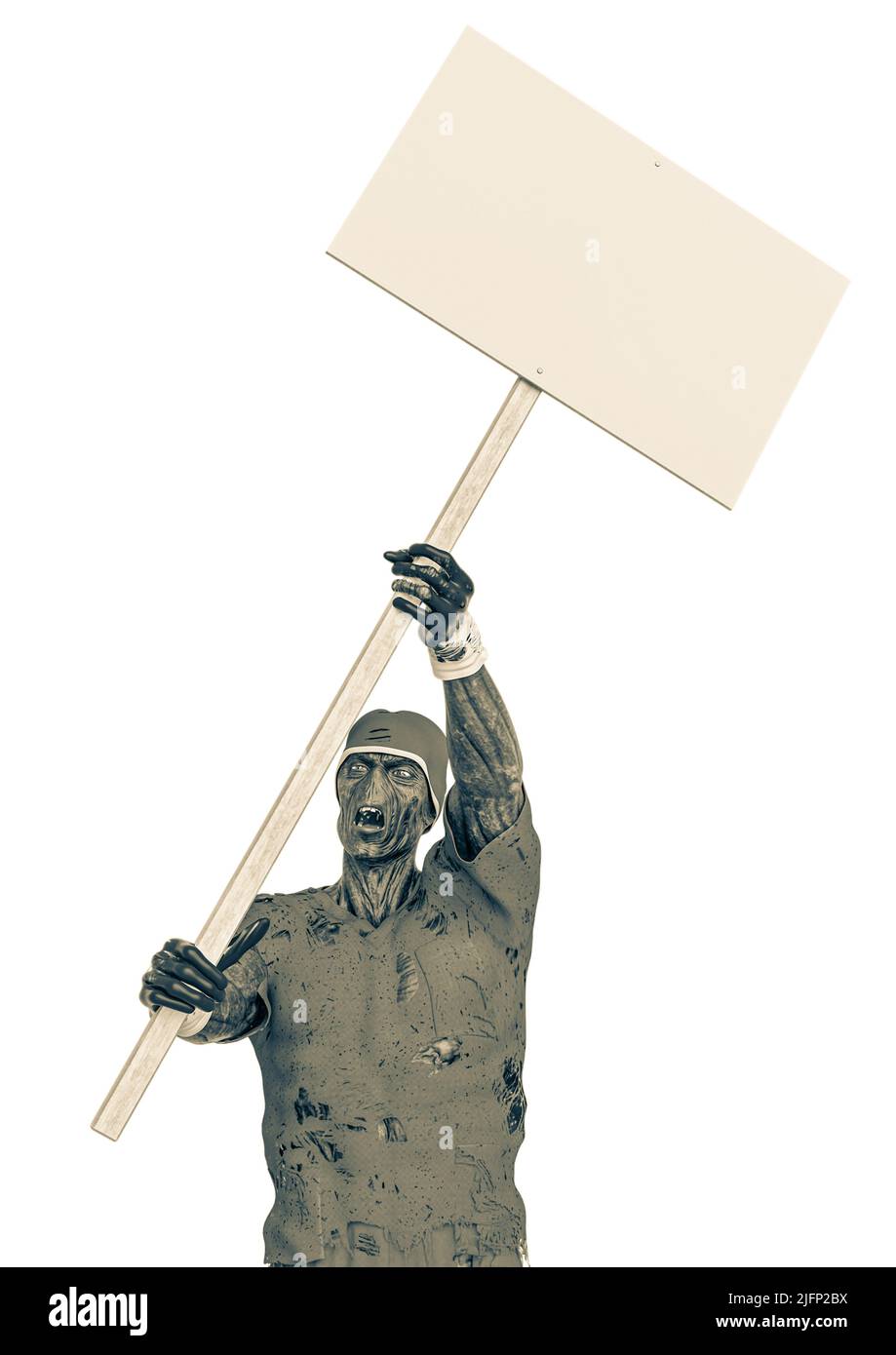 infected zombie protesting holding a placard pose. This infected ...