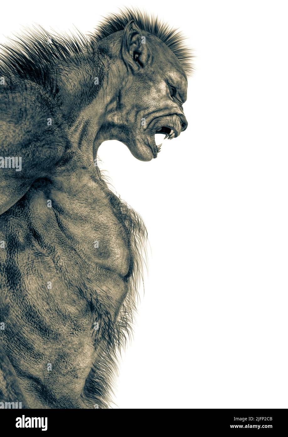 lycan monster on close up side view pose in a white background. This ...