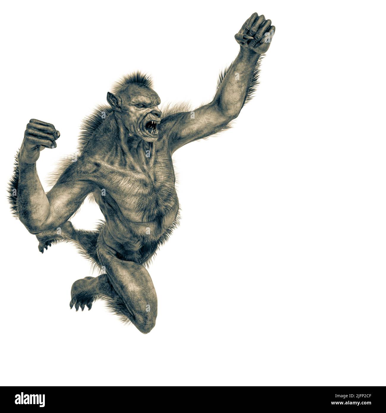 lycan monster on jumping attack in a white background. This werewolf in ...