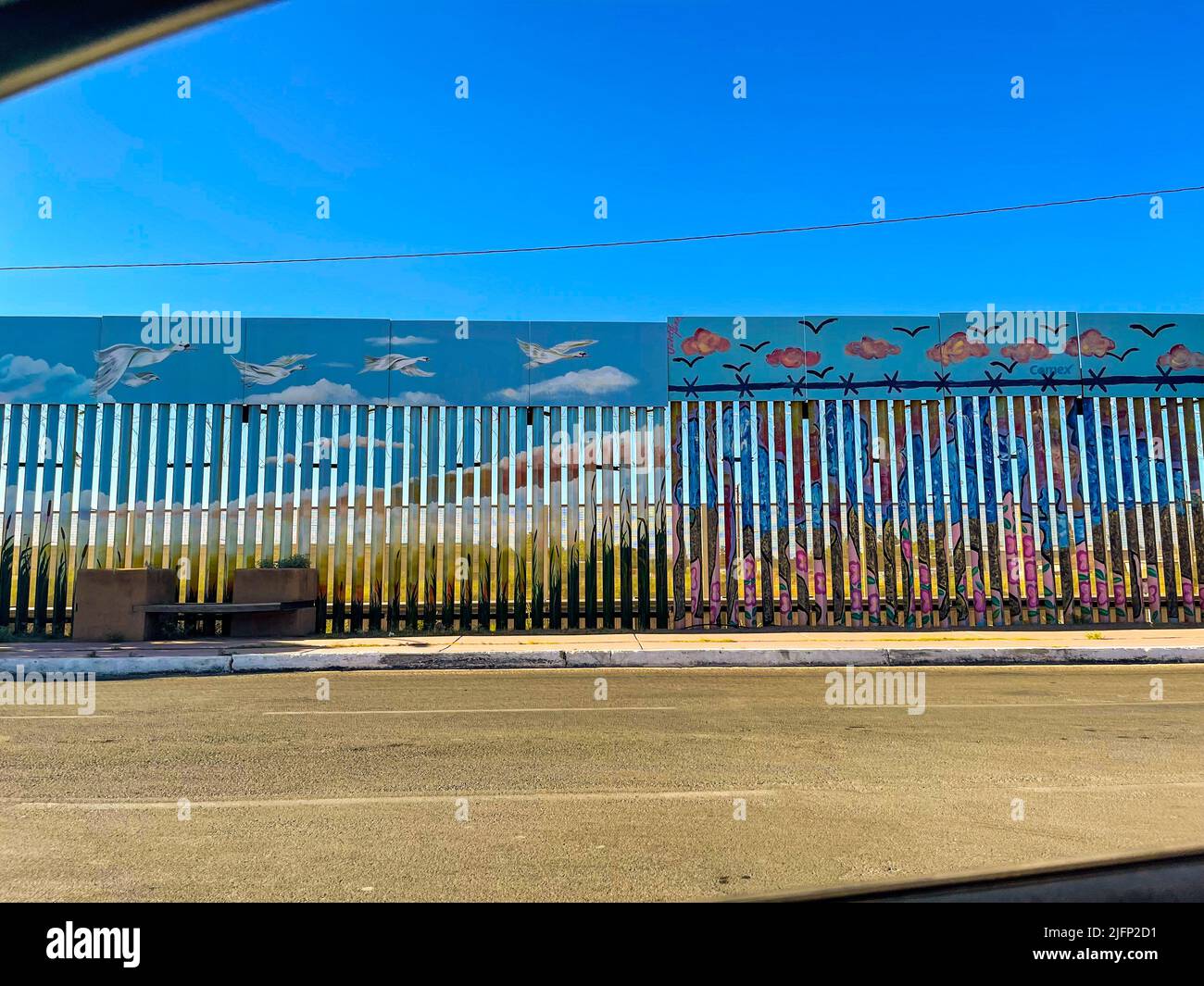 Mural on the border wall in Agua Prieta, Sonora, Mexico. Migration ...
