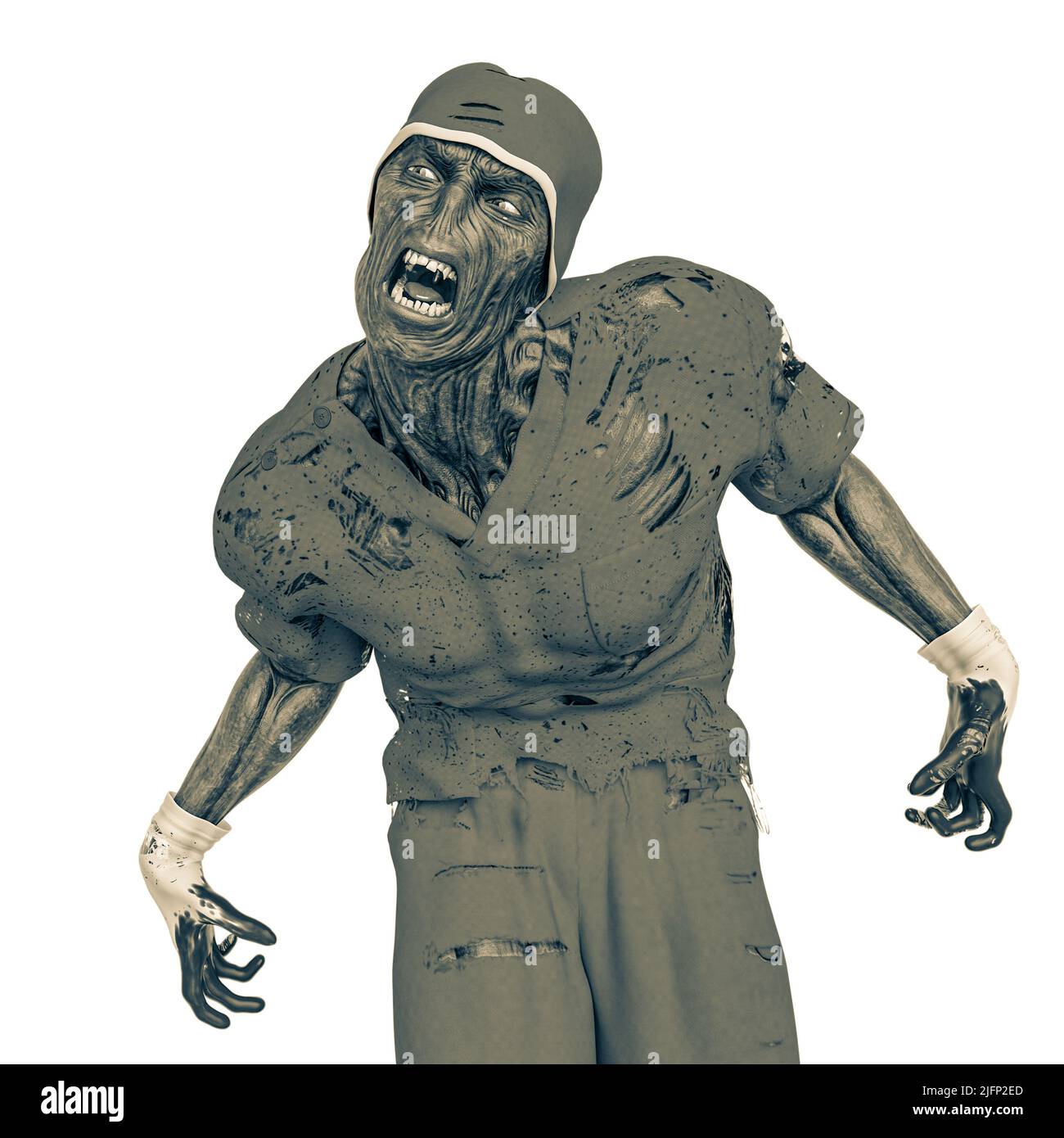 zombie doing a mad scream. This infected monster in clipping path is ...
