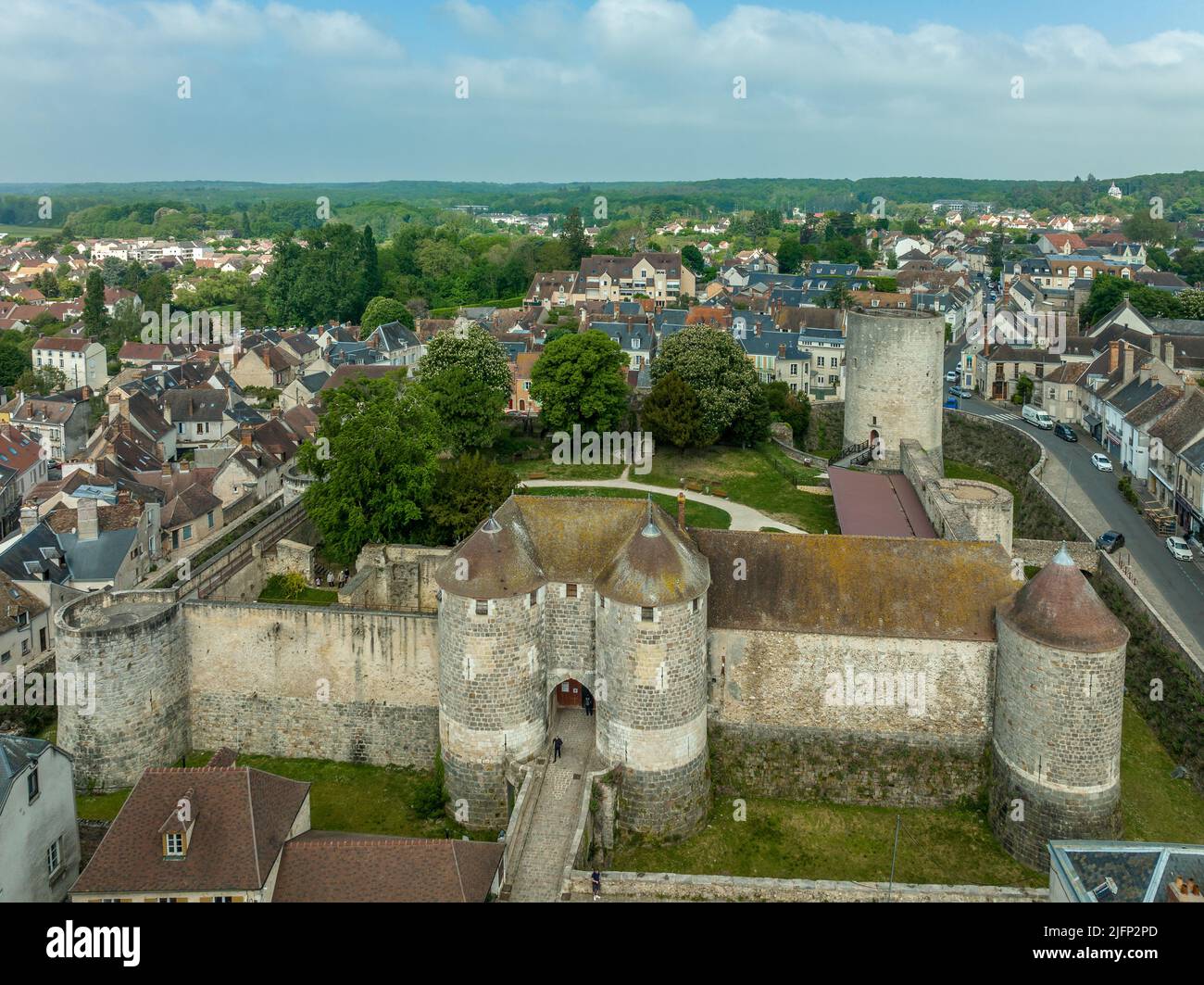 Aerial view of Dourdan castle characteristic of military architecture ...