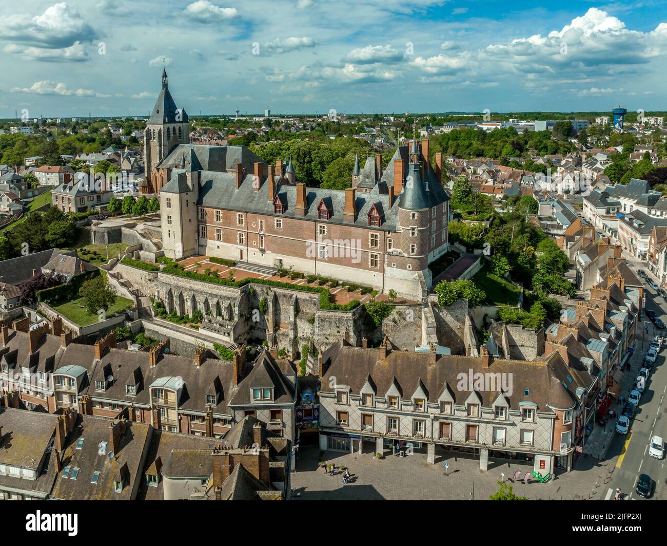 Aerial view of Gien castle fine example of the First French Renaissance ...