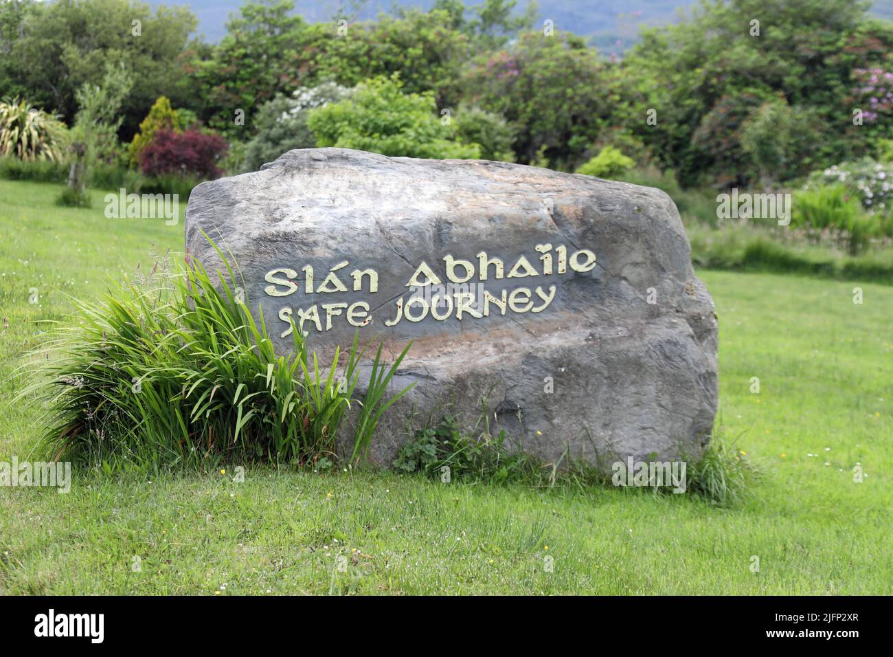 Safe journey sign on the road out of Sneem in County Kerry Stock Photo ...