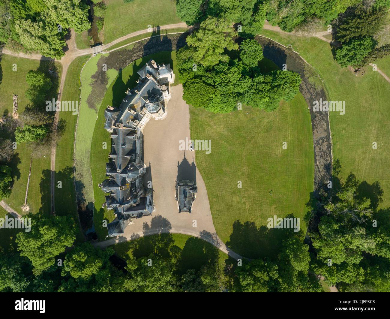 Aerial view of Château de Meillant historic manor in Meillant, Cher ...