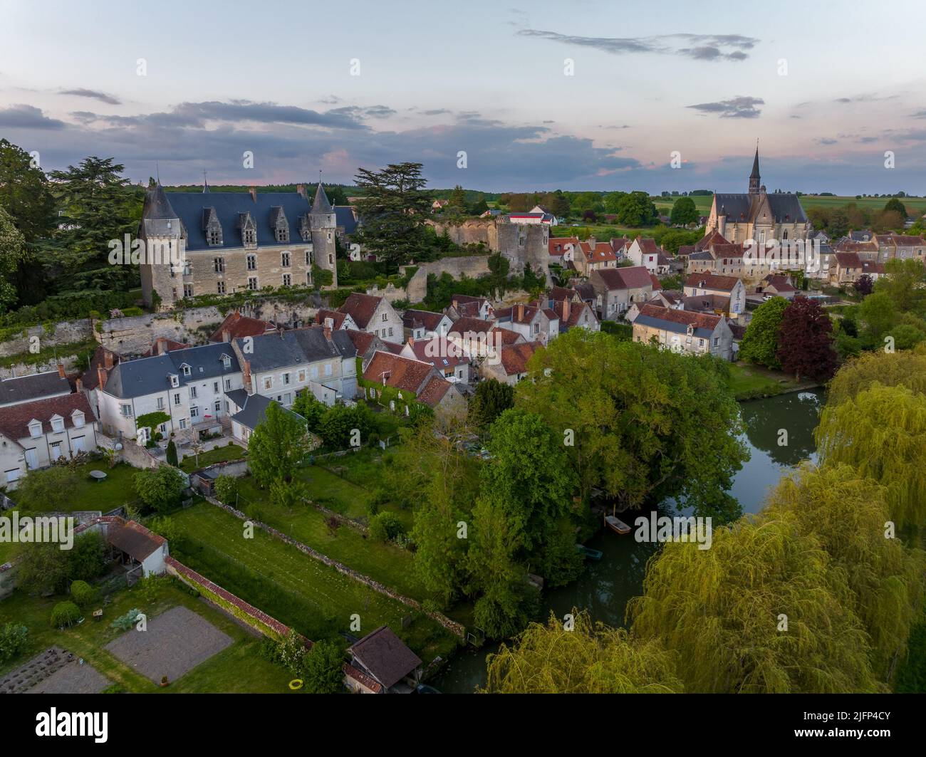 Aerial sunset view of Montresor medieval castle with a Renaissance ...