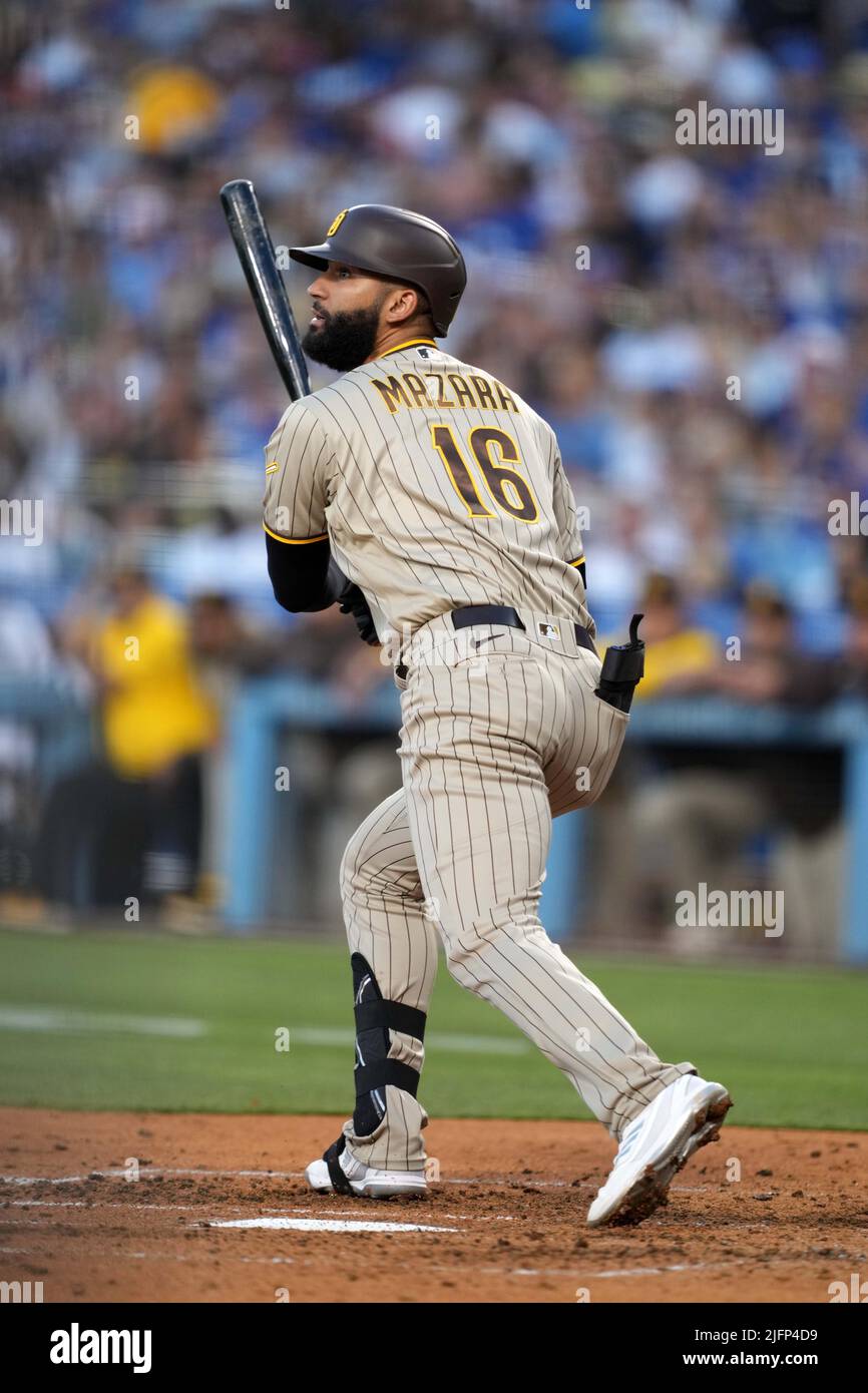 San Diego Padres right fielder Nomar Mazara (16) bats against the Los ...
