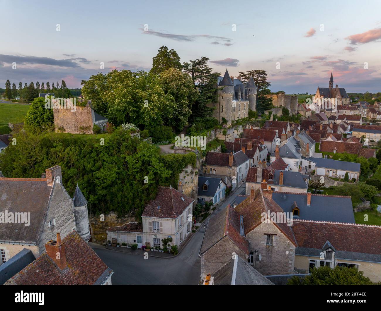 Aerial sunset view of Montresor medieval castle with a Renaissance ...