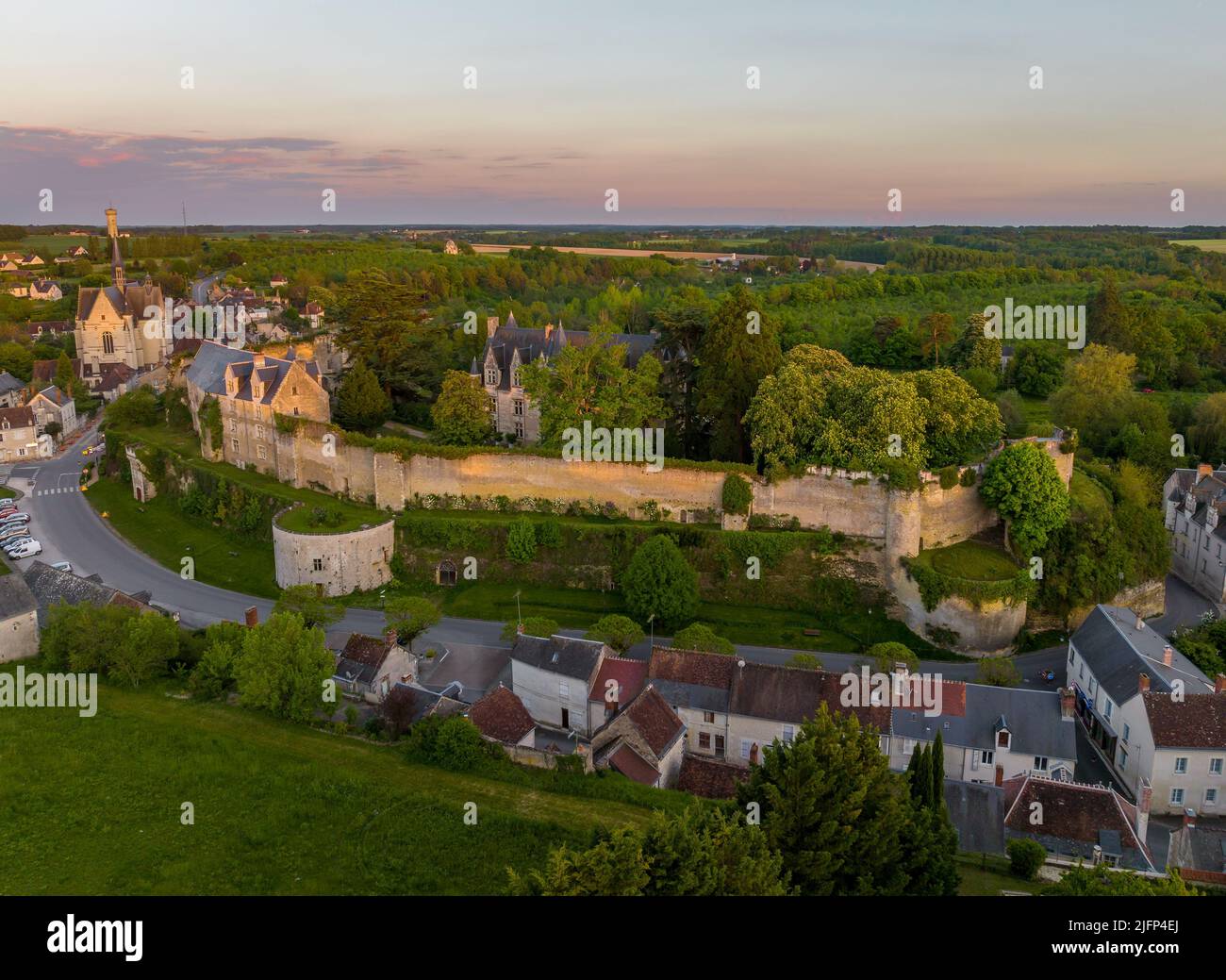 Aerial sunset view of Montresor medieval castle with a Renaissance ...