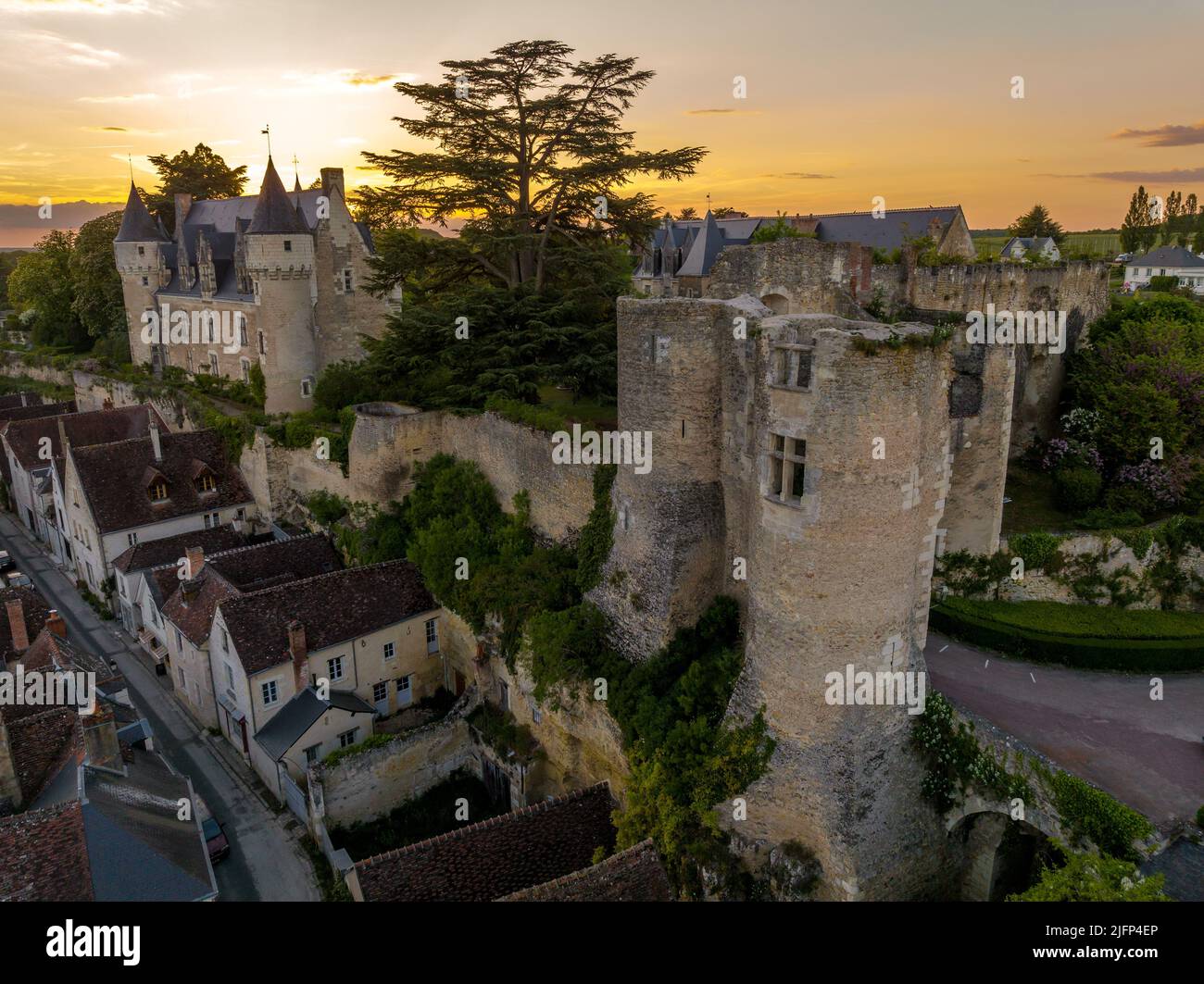 Aerial sunset view of Montresor medieval castle with a Renaissance ...