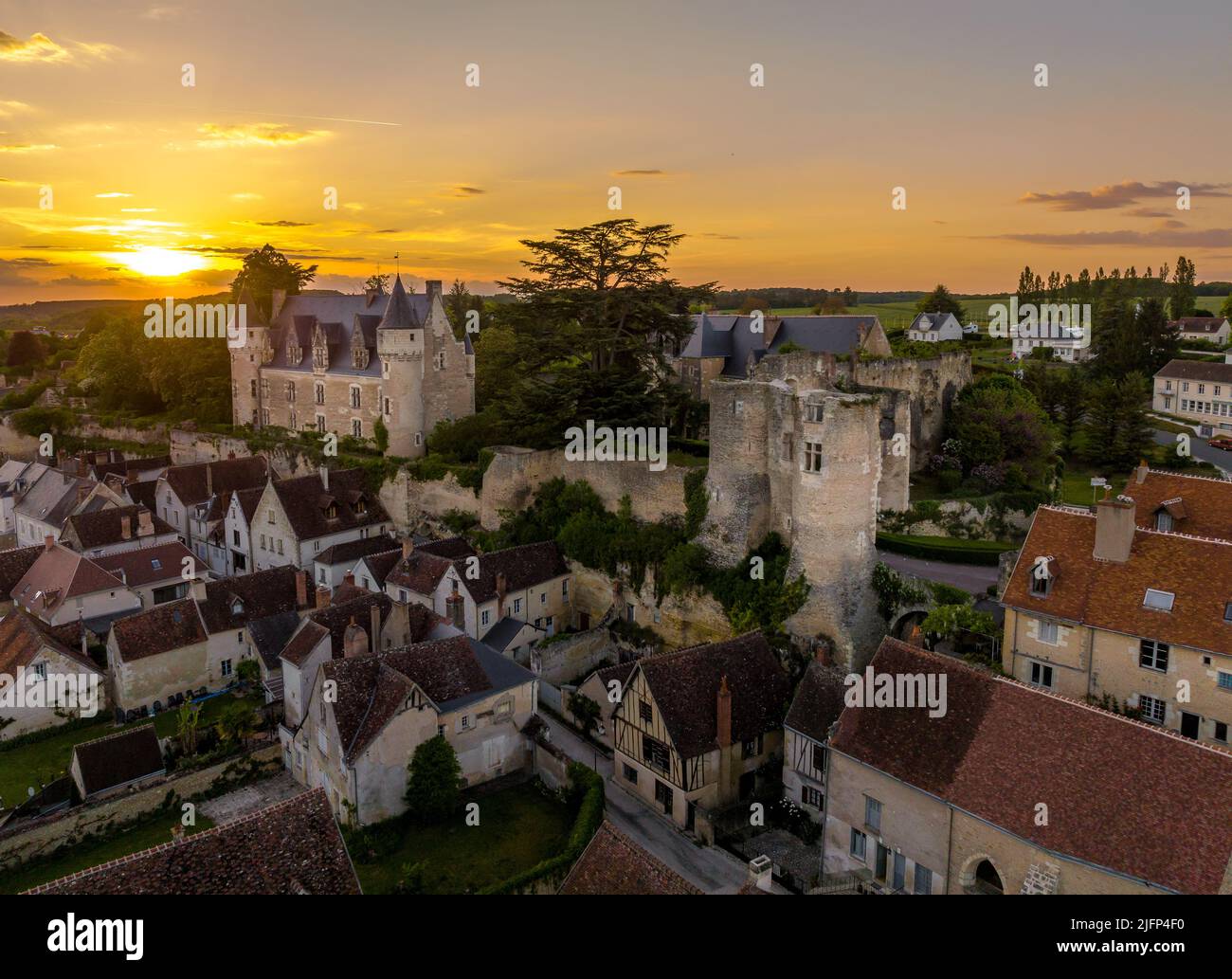 Aerial sunset view of Montresor medieval castle with a Renaissance ...