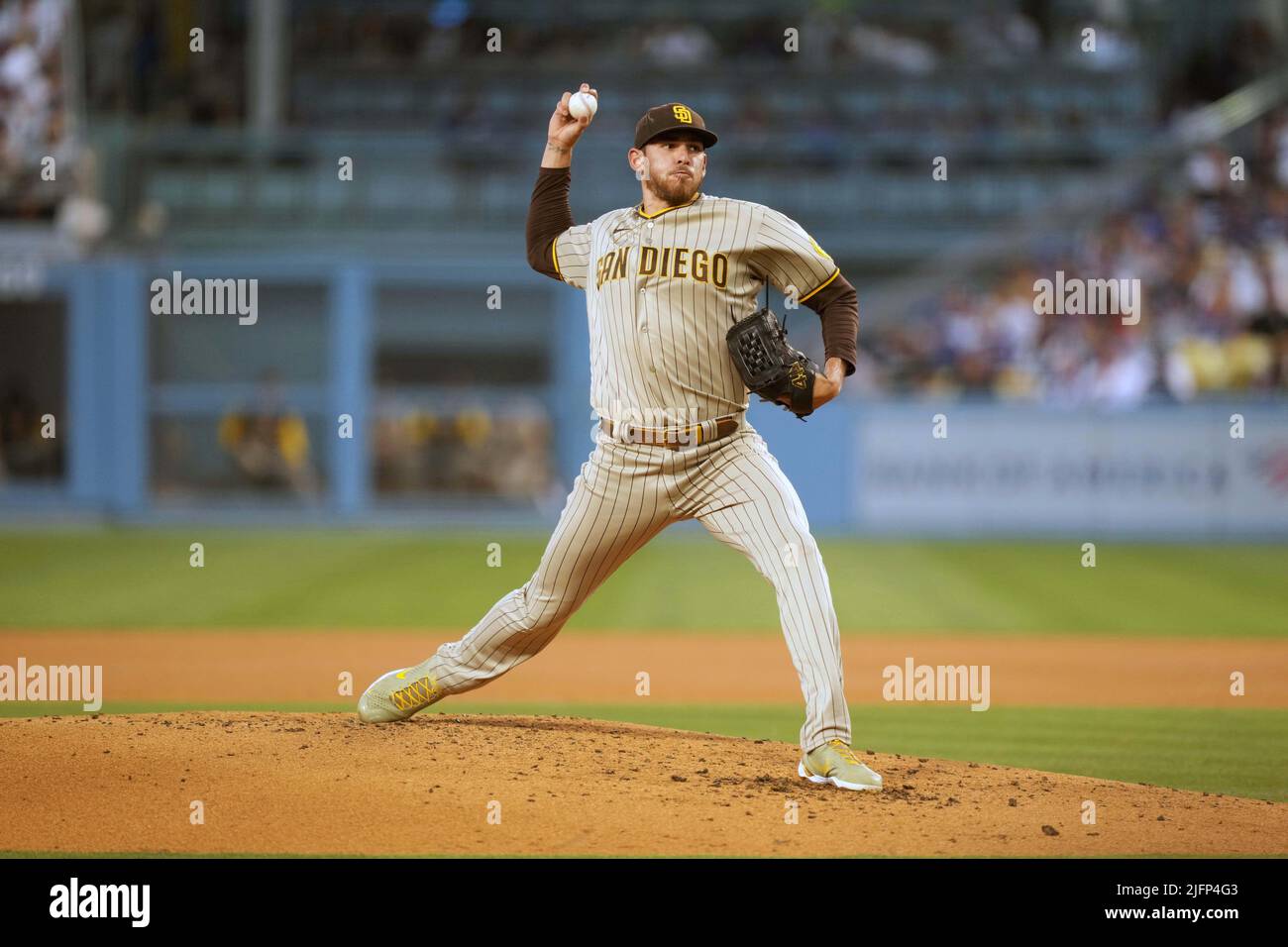 San Diego Padres starting pitcher Joe Musgrove (44) delivers a pitch ...