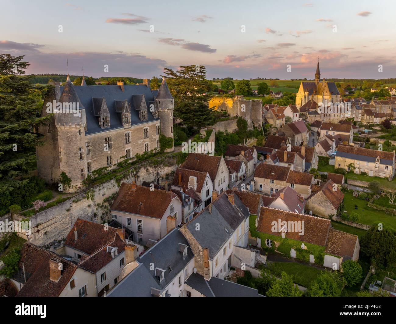 Aerial sunset view of Montresor medieval castle with a Renaissance ...