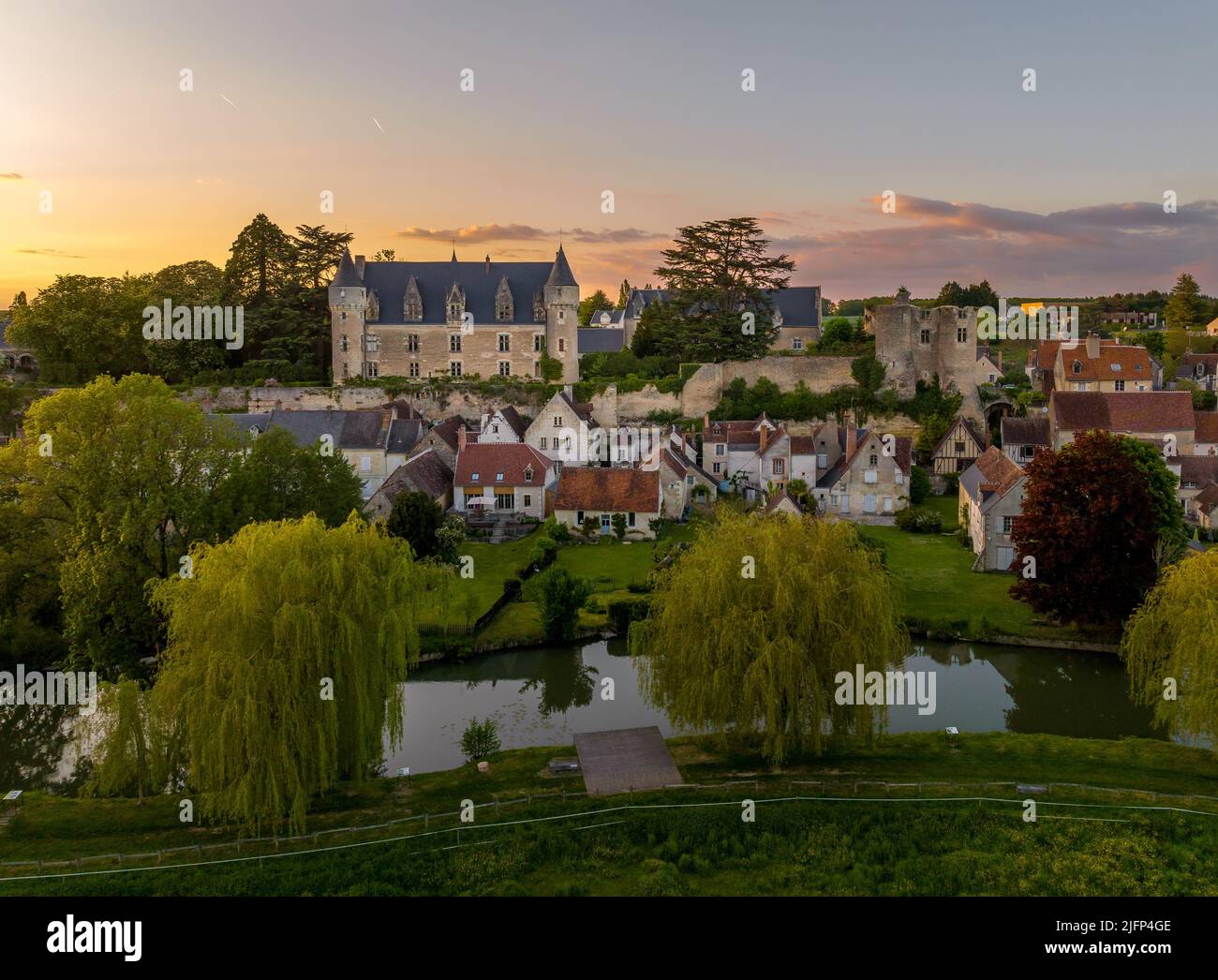 Aerial sunset view of Montresor medieval castle with a Renaissance ...