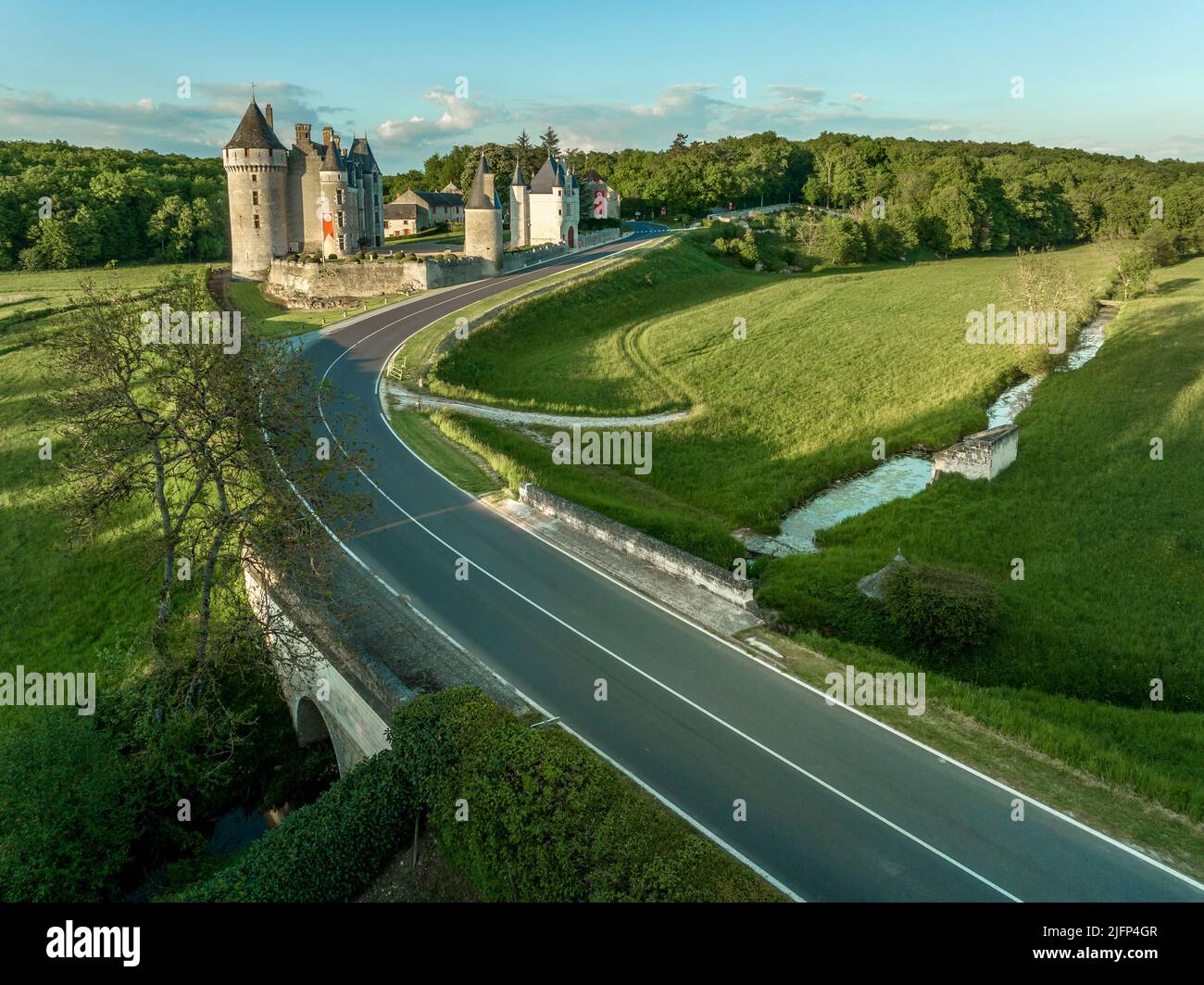 Aerial view of Montpoupon castle, French Renaissance chateau in the ...