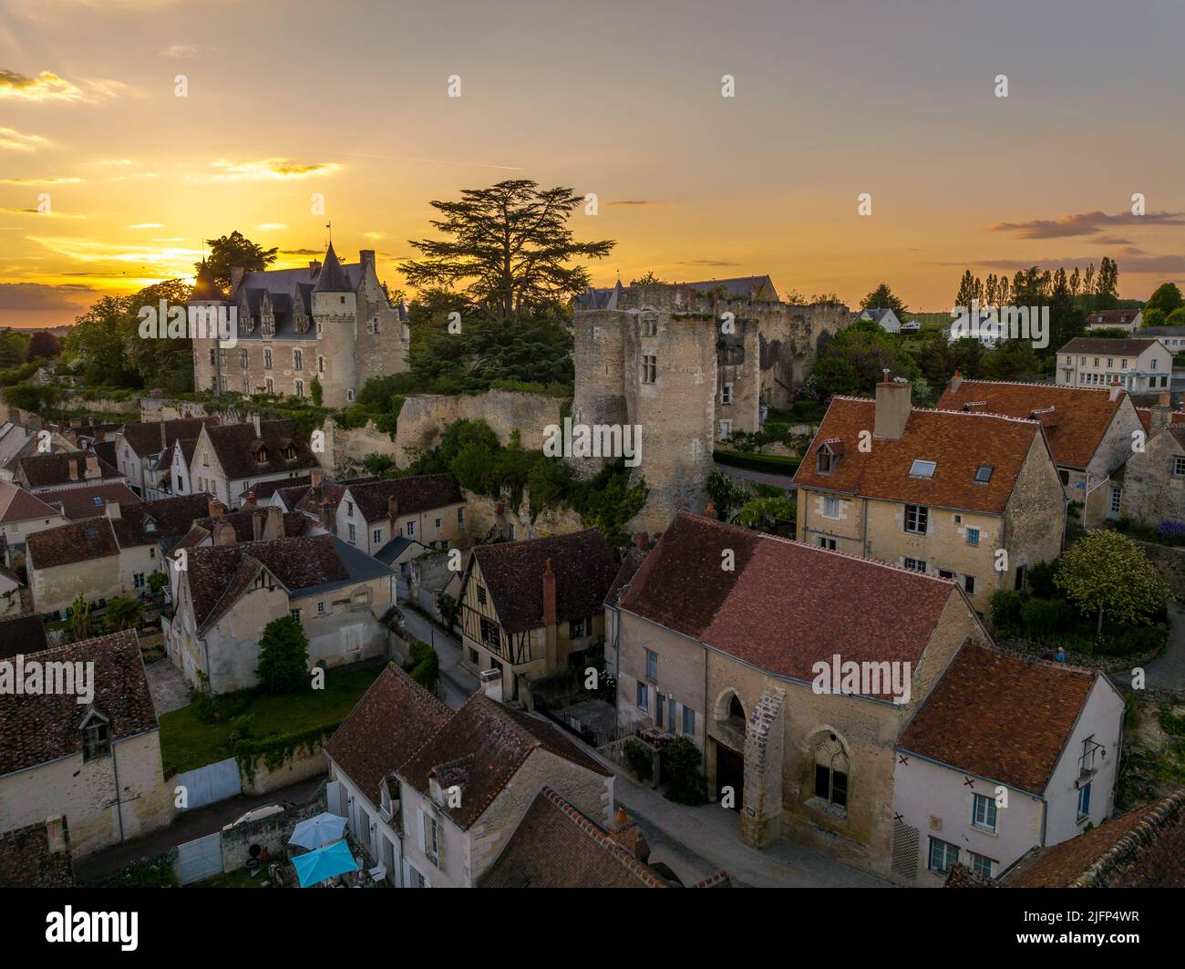 Aerial sunset view of Montresor medieval castle with a Renaissance ...