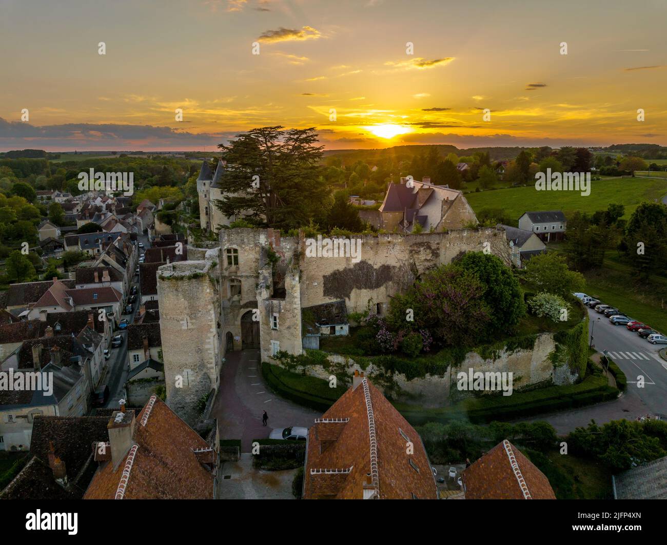 Aerial sunset view of Montresor medieval castle with a Renaissance ...