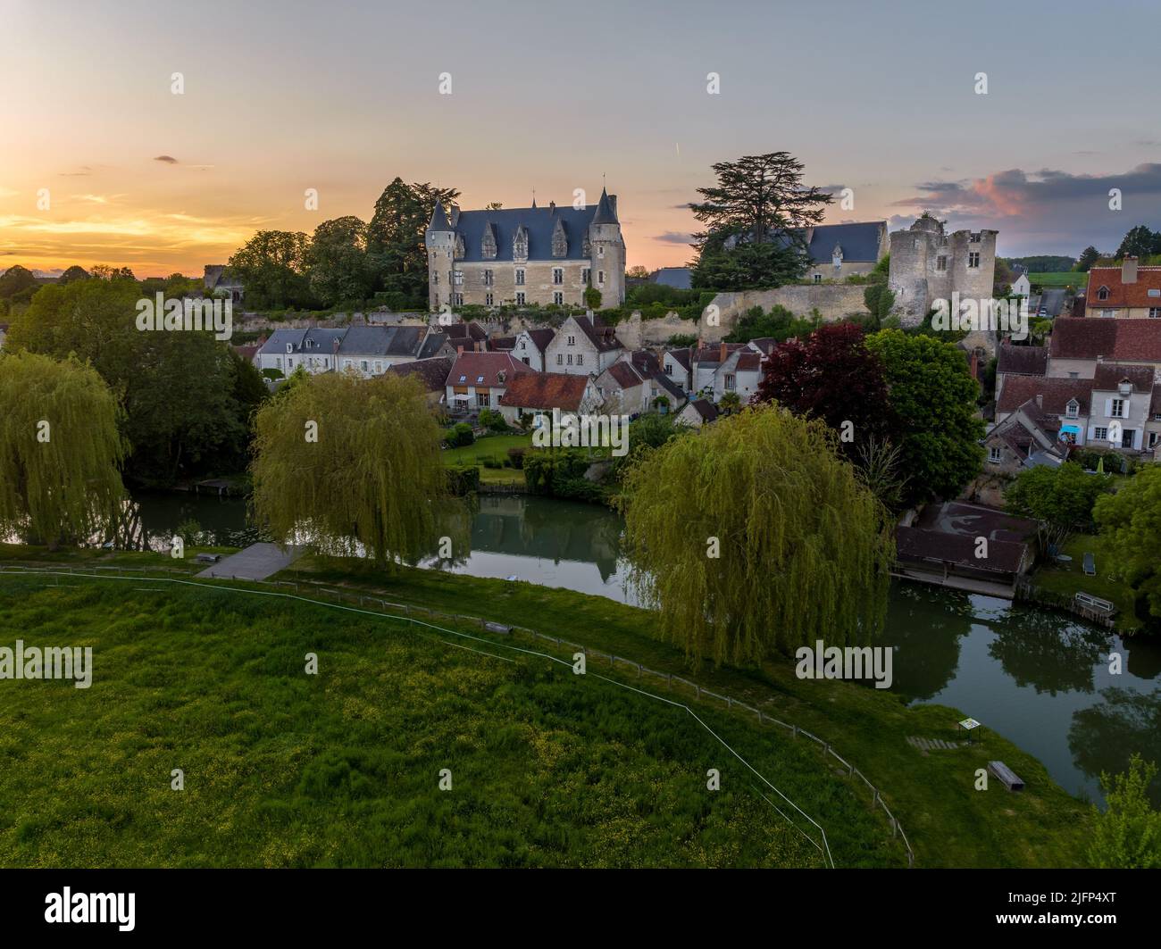 Aerial sunset view of Montresor medieval castle with a Renaissance ...